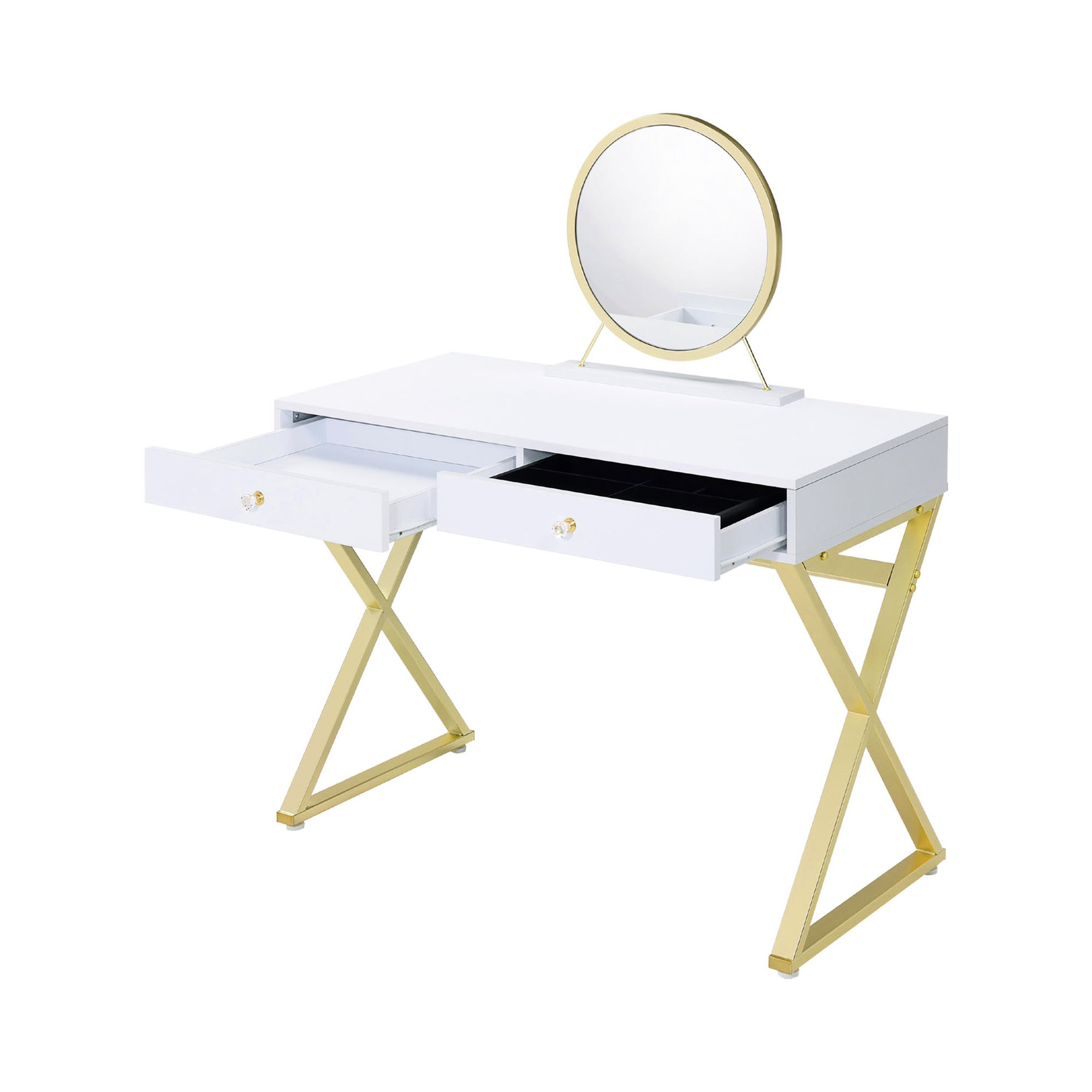 Latitude Run® Rectangular Vanity Desk With Mirror And Jewelry Tray ...