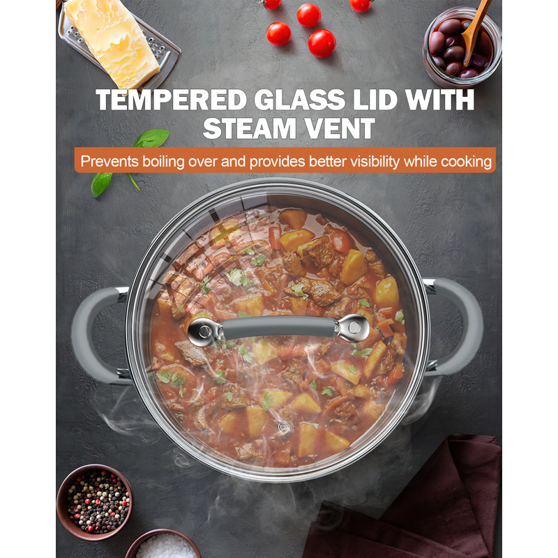 Cook N Home Kitchen Cookware Sets, 12-Piece Basic Stainless Steel Pots ...