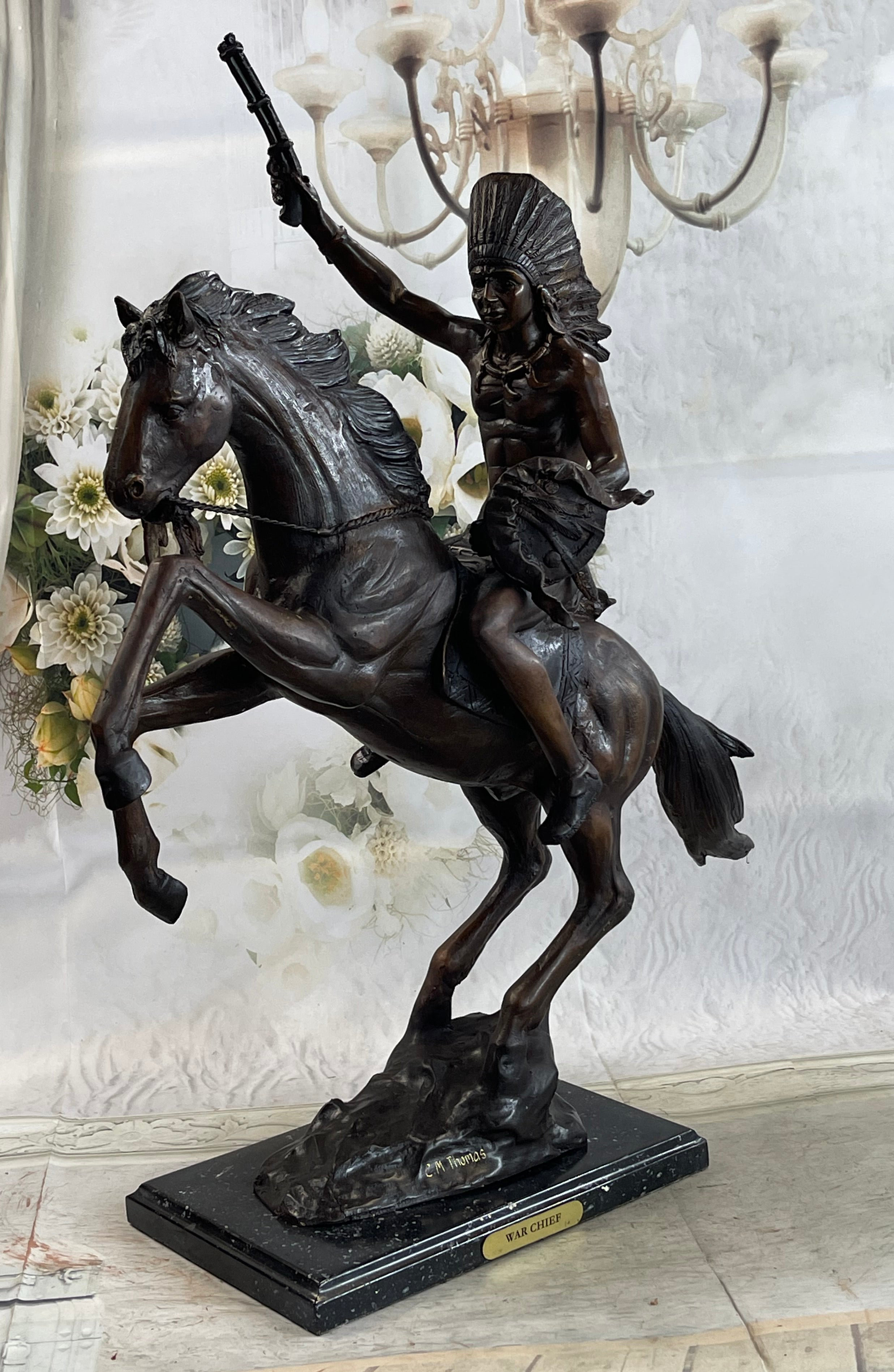 Bronzhaus WAR CHIEF Native American Bronze Statue Sculpture Western Art ...