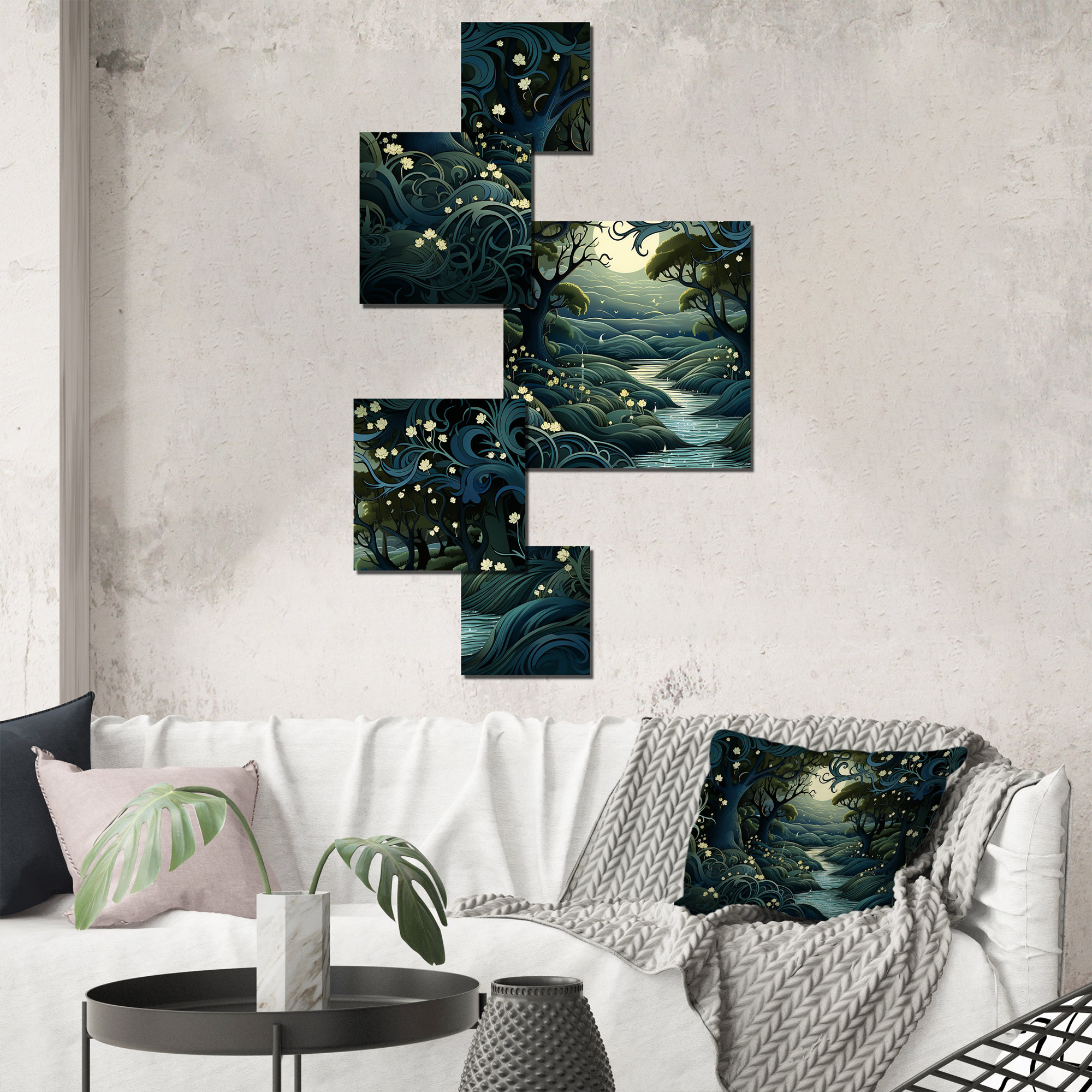 Latitude Run® Jungle River Collage At Night 2 - Jungle Square Wall Art ...