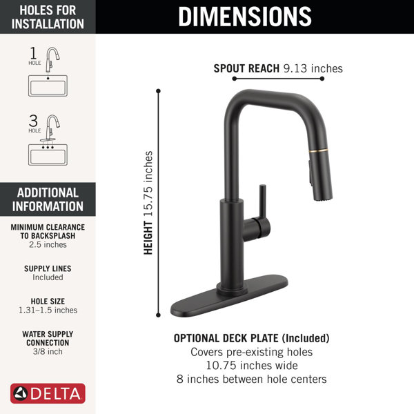 Delta Nicoli U-Spout Pull Down Sprayer Kitchen Sink Faucet, Single ...