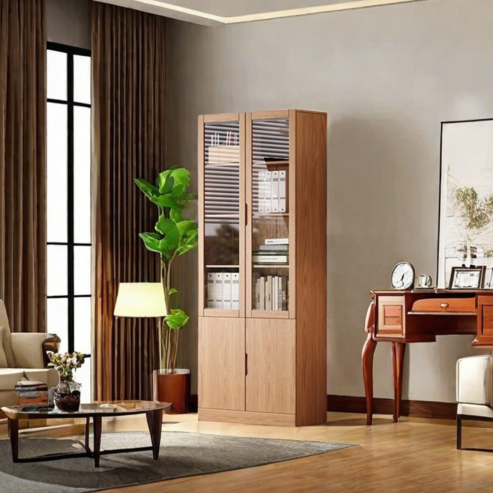 Parttlion Solid wood bookcase with glass locker | Wayfair
