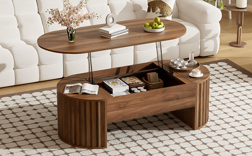 Latitude Run® Modern Oval Lift-Top Coffee Table with Hidden Compartment ...