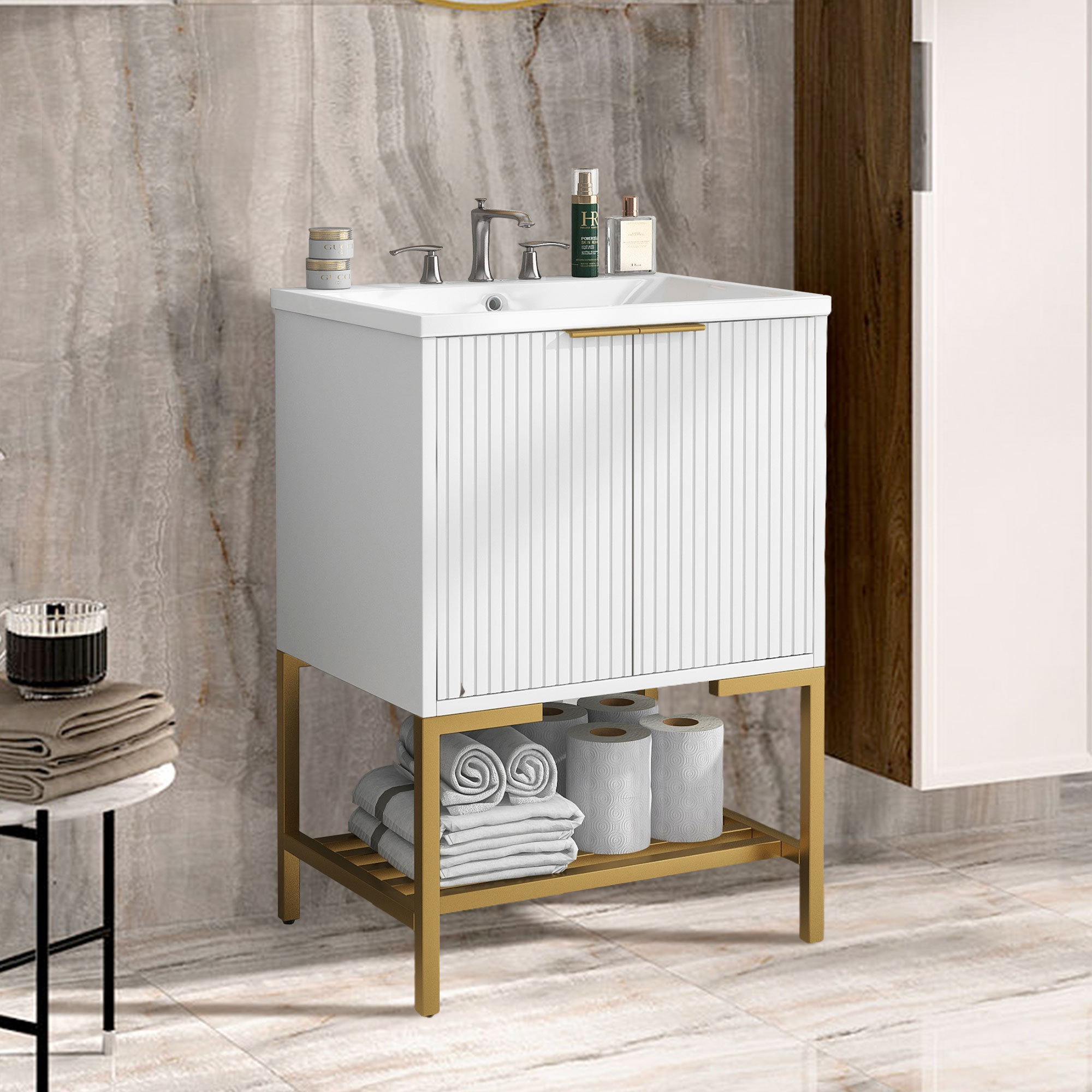 Mercer41 Meuble-lavabo simple autoportant de 24 po avec plateau en céramique Nazeerah - Wayfair ...