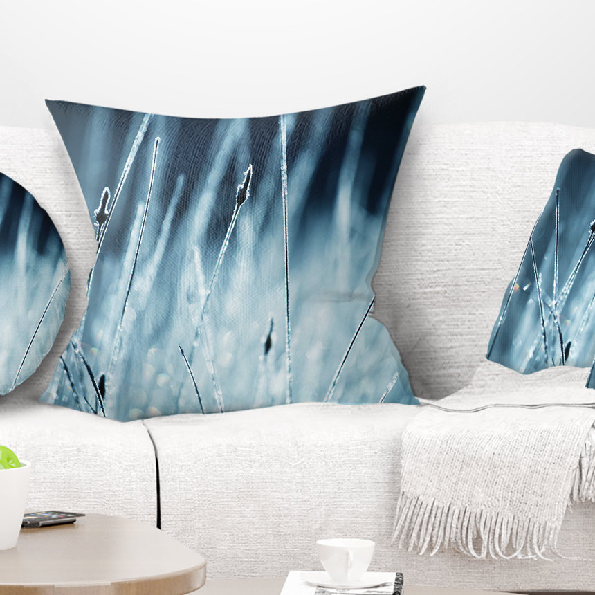 Design Art Wet Grass Black and White - Floral Printed Throw Pillow | Wayfair