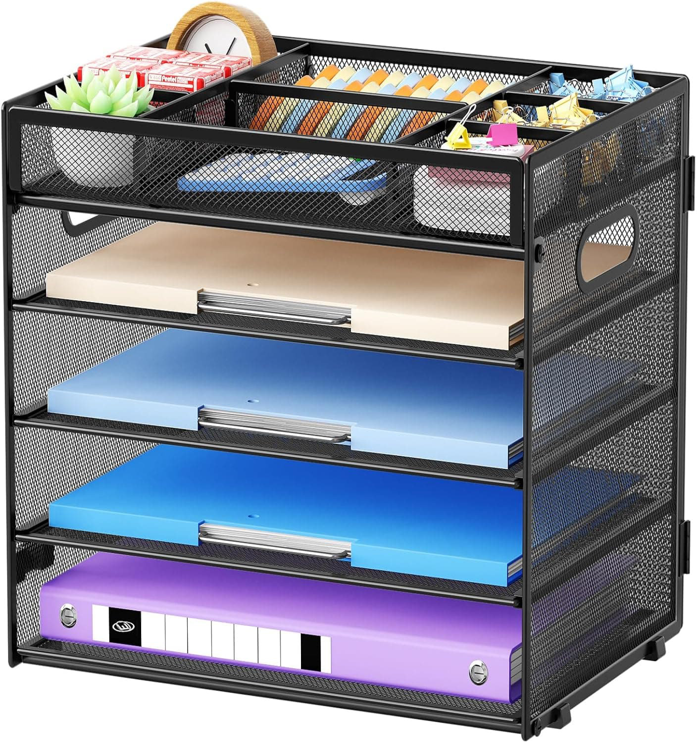 Latitude Run® Black Mesh Desk Paper Organizer: 5-Tier Letter Tray with ...