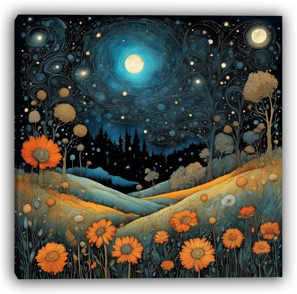 Dakota Fields Starlit Meadow Night - Wrapped Canvas Print | Wayfair