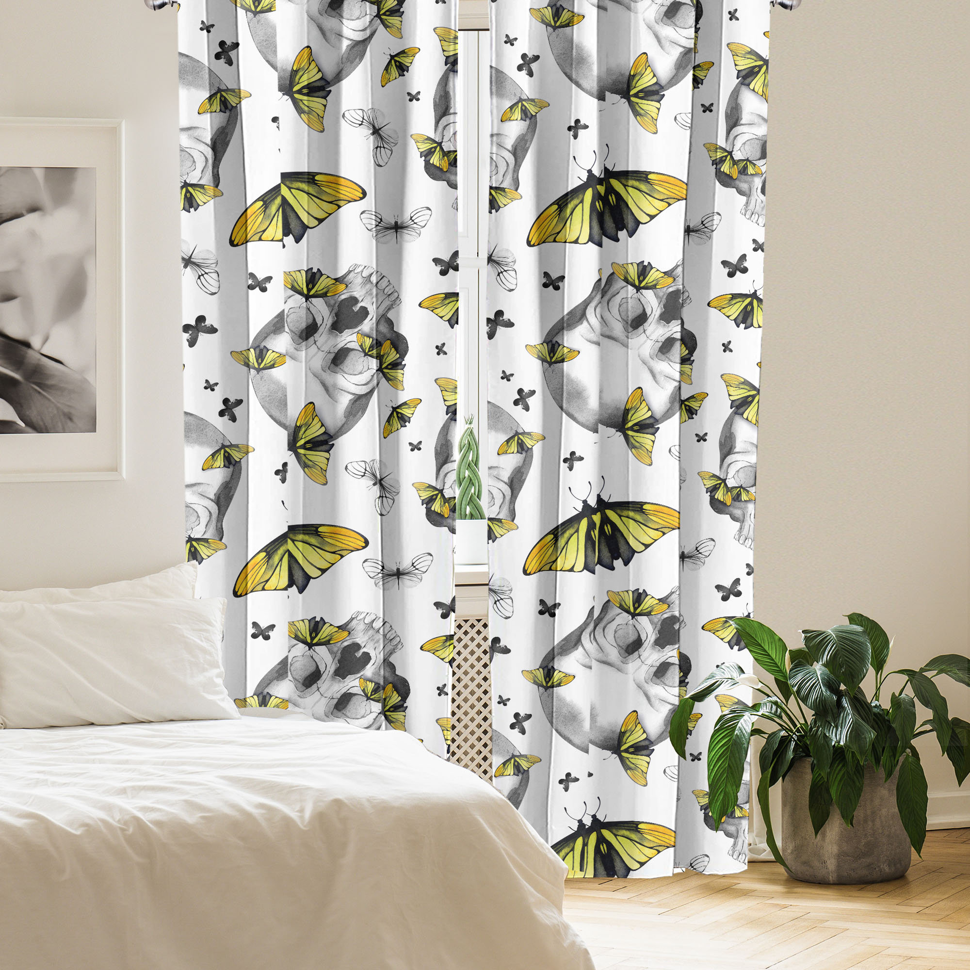 East Urban Home Moth Art Curtains Vintage Skull Pattern Moth Pair ...