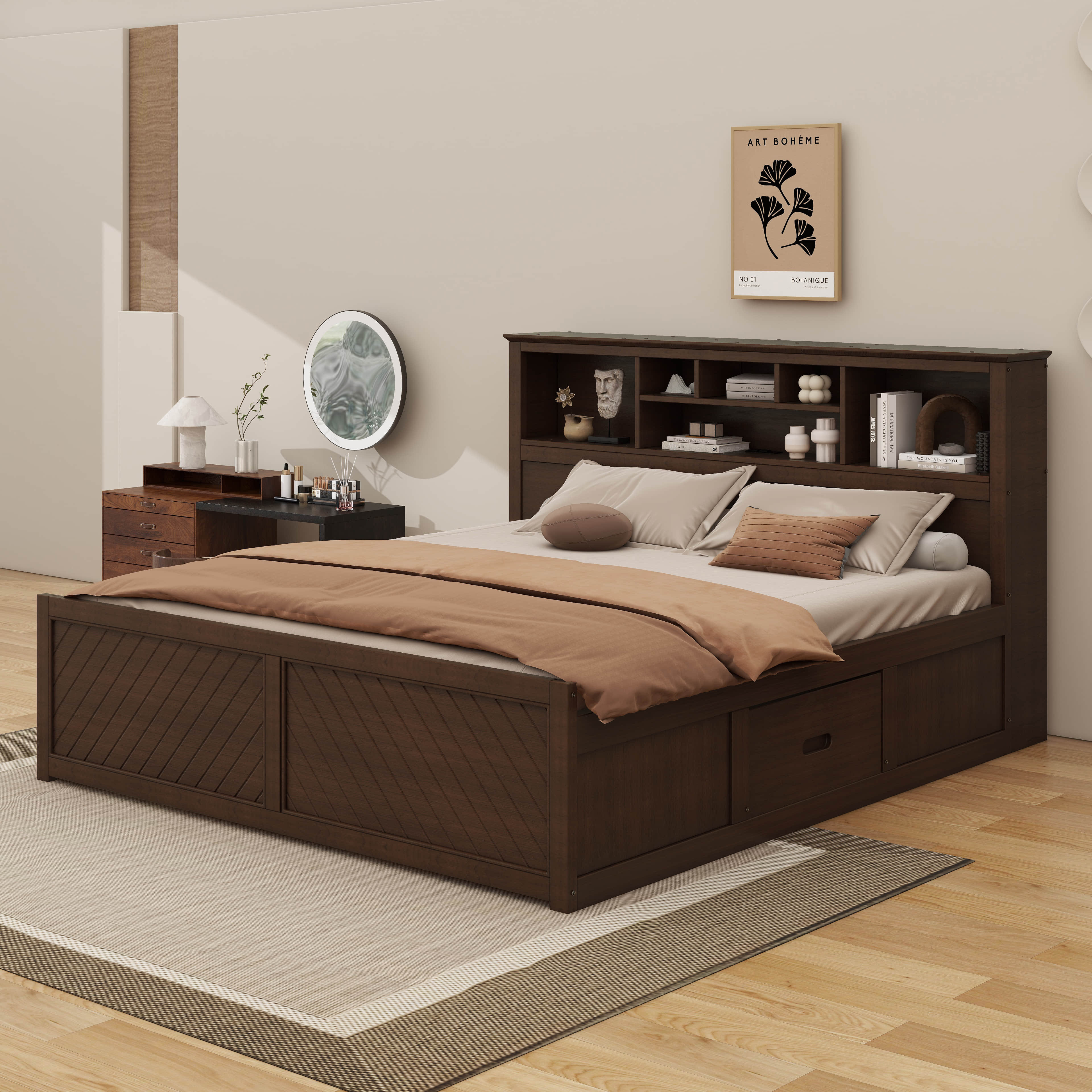 Red Barrel Studio Très grand lit en bois avec tête de lit multi ...