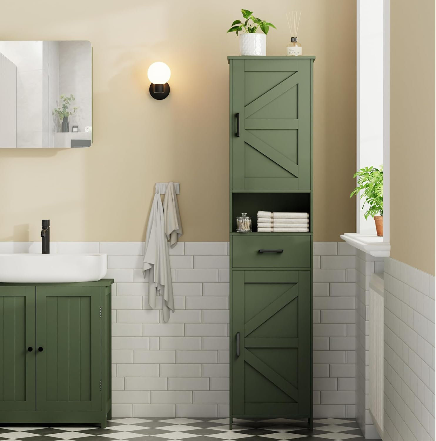 One Allium Way 67" H Tall Bathroom Storage Cabinet with 2 Barn Doors ...