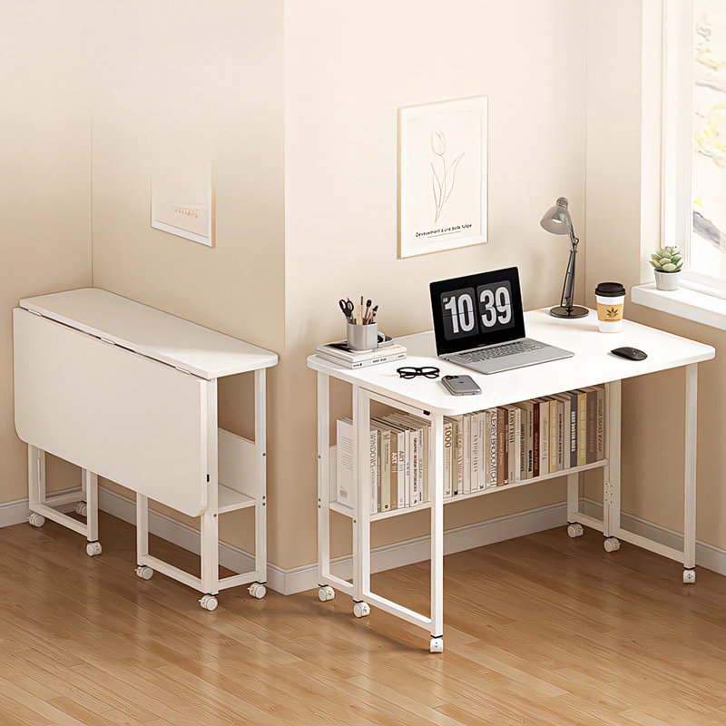 Ebern Designs Home Office Foldable Writing Desk with Wheels Mobile ...