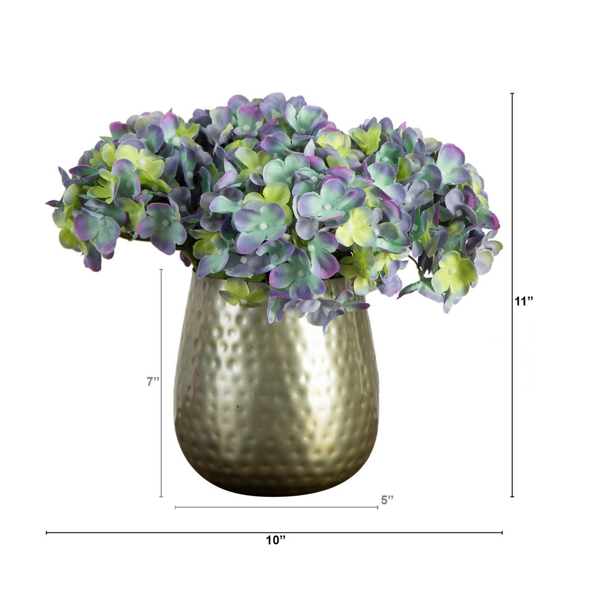 Primrue 11in. Artificial Hydrangea Arrangement in Metal Vase | Wayfair