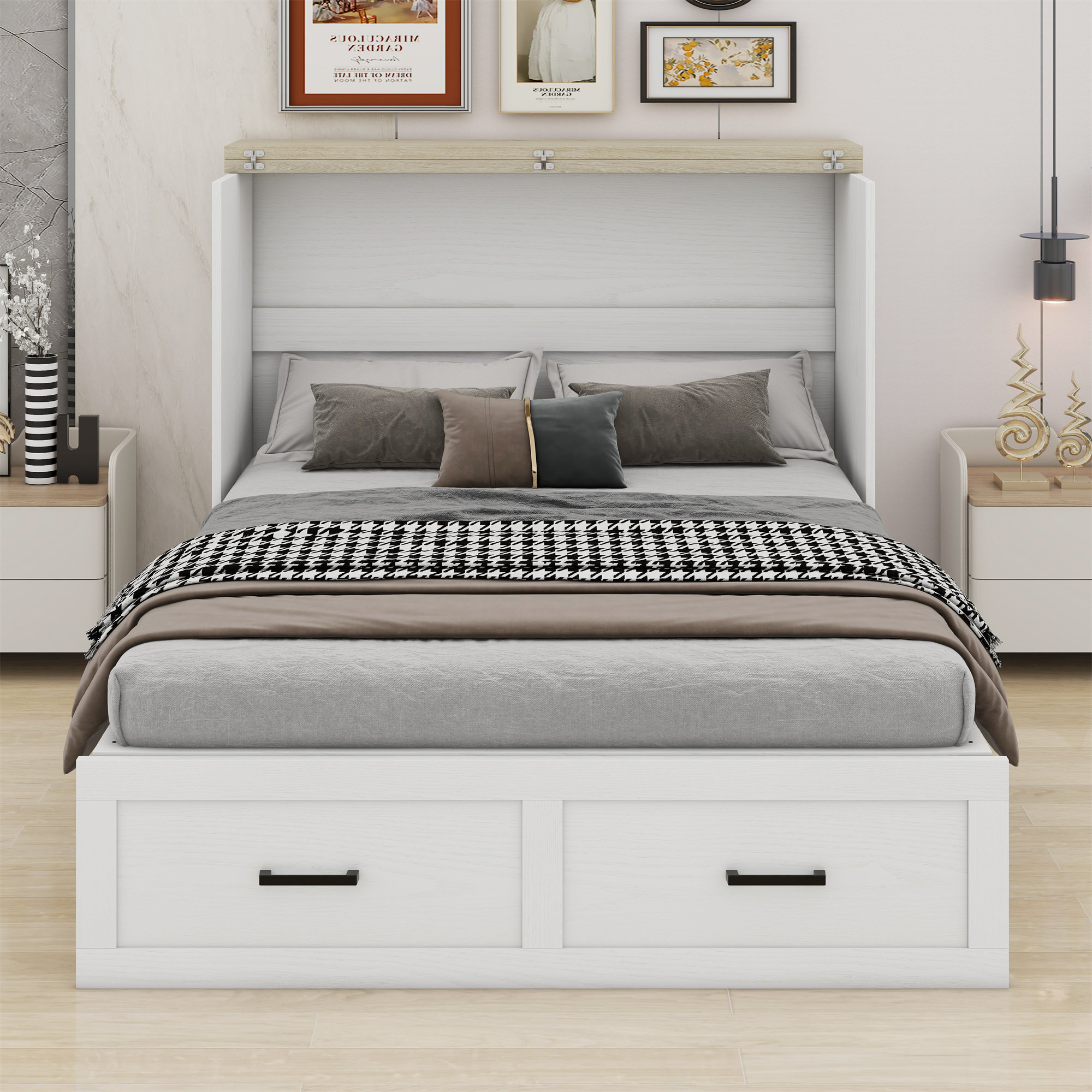 Gracie Oaks Farmhouse Murphy Cabinet Bed,Foldable Platform Bed With ...
