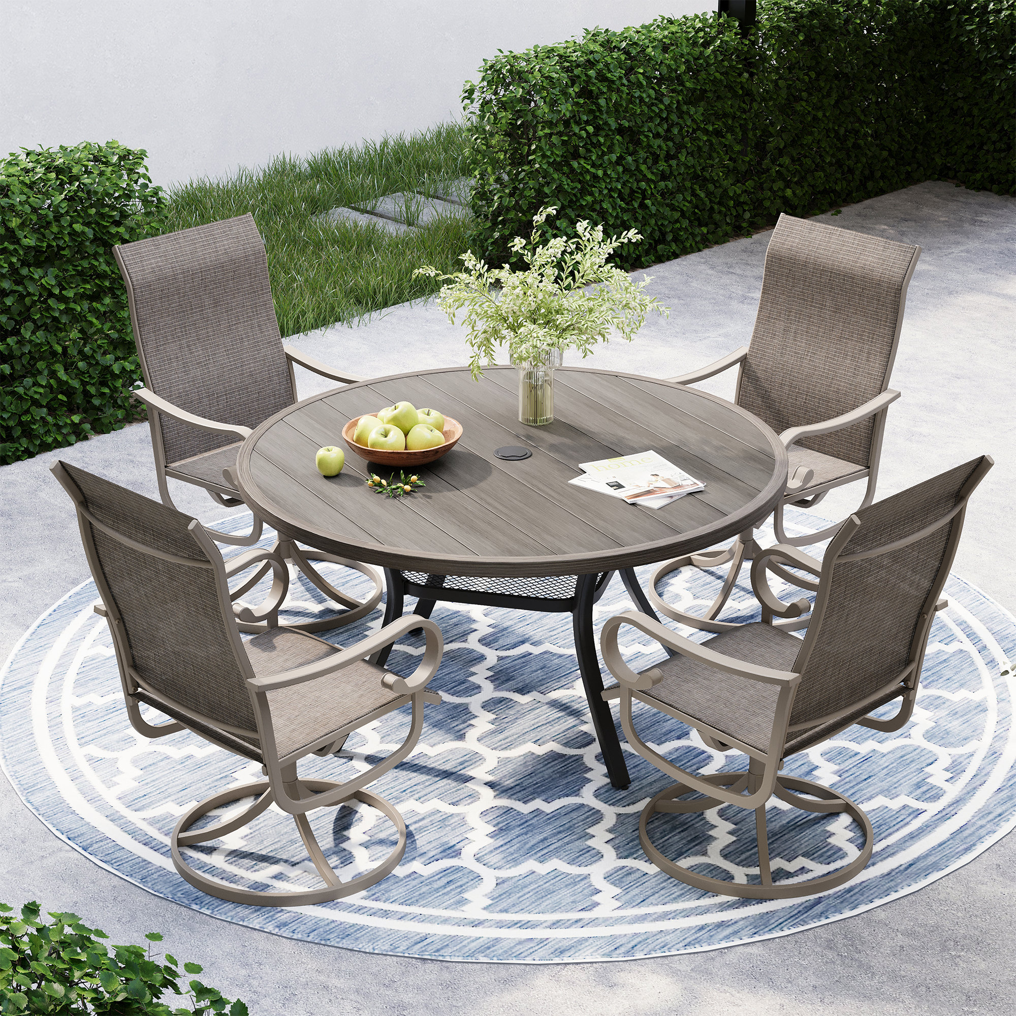 Red Barrel Studio® 4-Person Patio Dining Set with Round Patio Dining ...