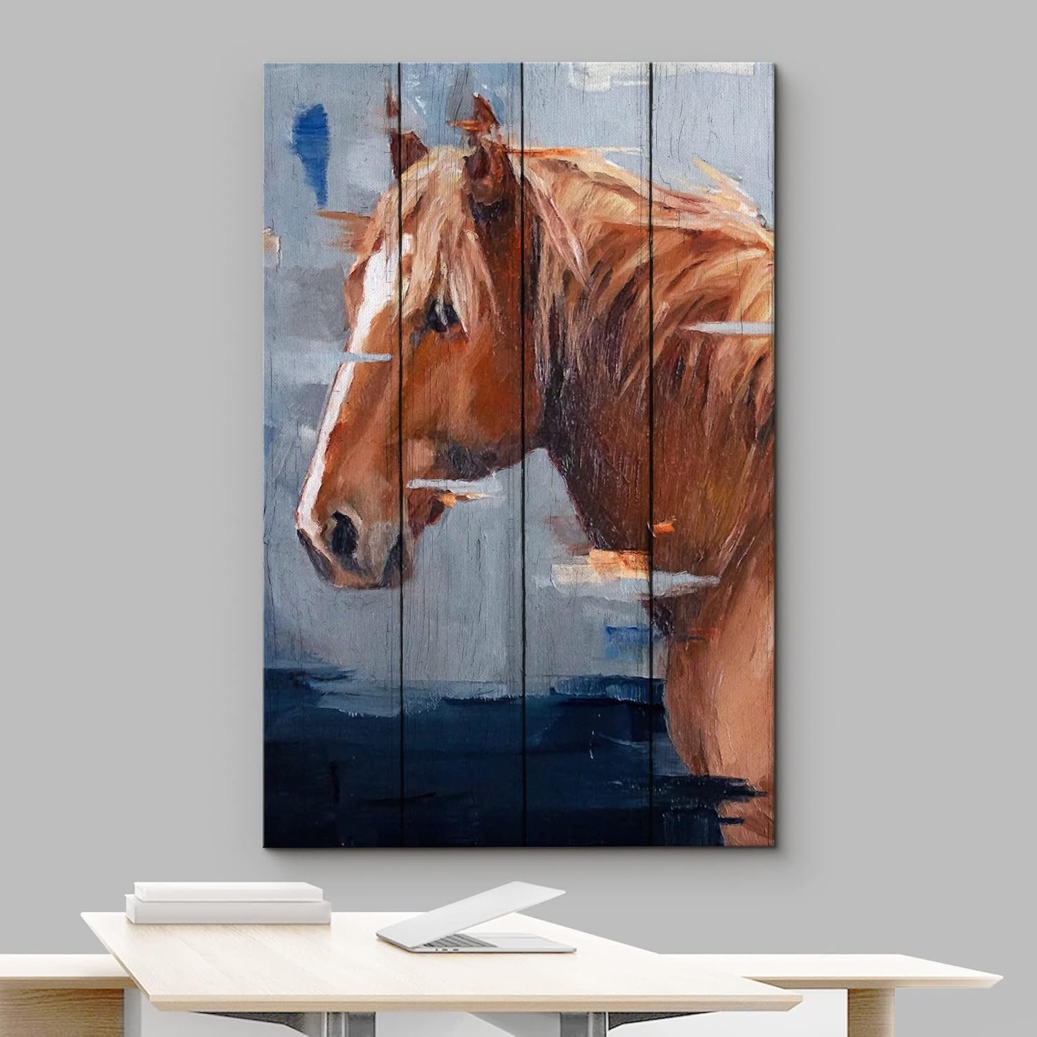 IDEA4WALL Running Horses Vintage Wood Effect Panel Pastel Brown Horse ...