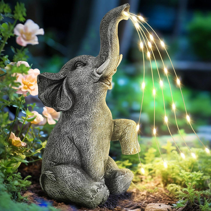 Bungalow Rose Solar Garden Decor Watering Elephant Statues Outdoor ...
