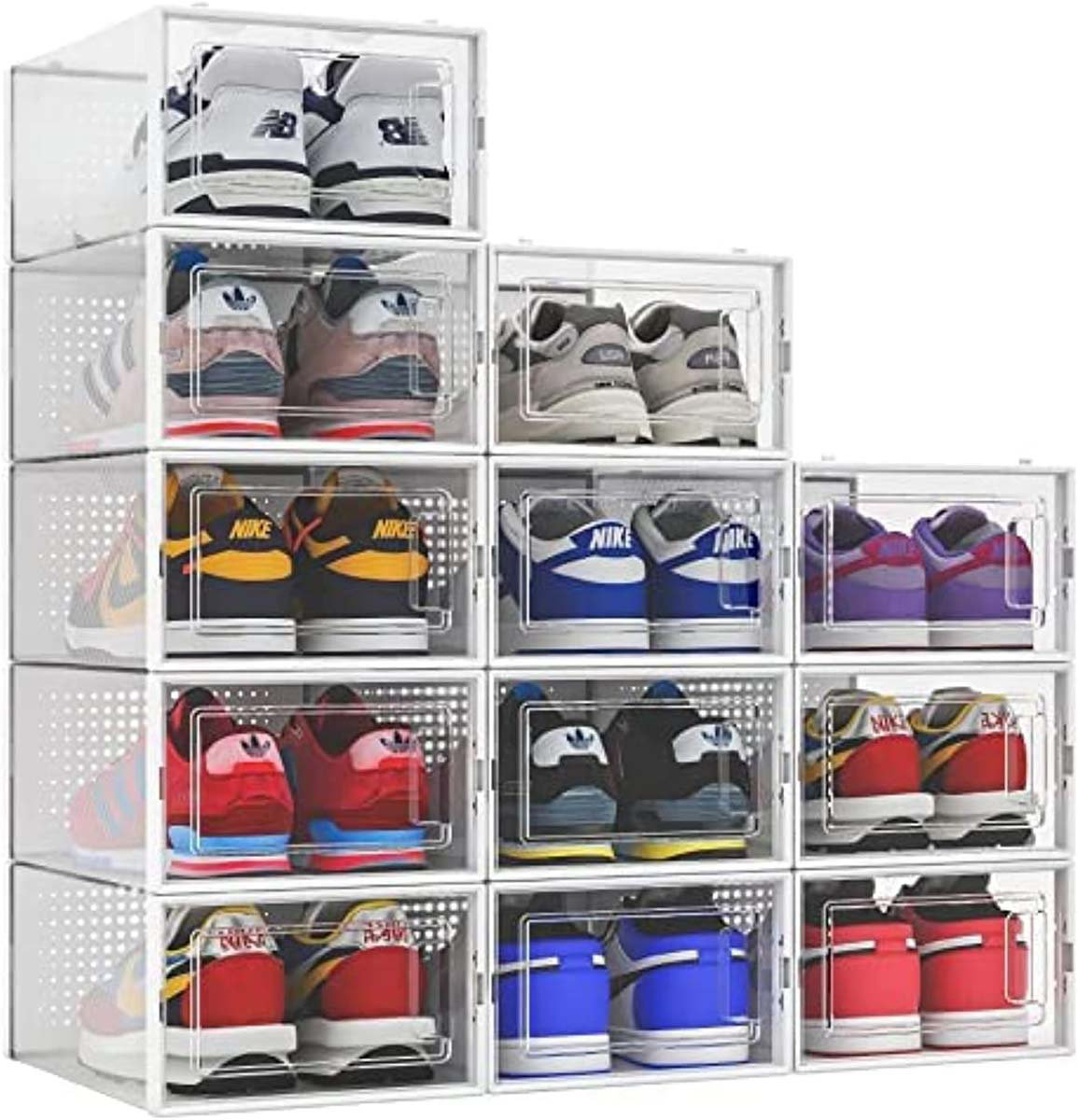Ivy Bronx 12 Pack Shoe Organizer Storage Bins Clear Plastic Stackable ...