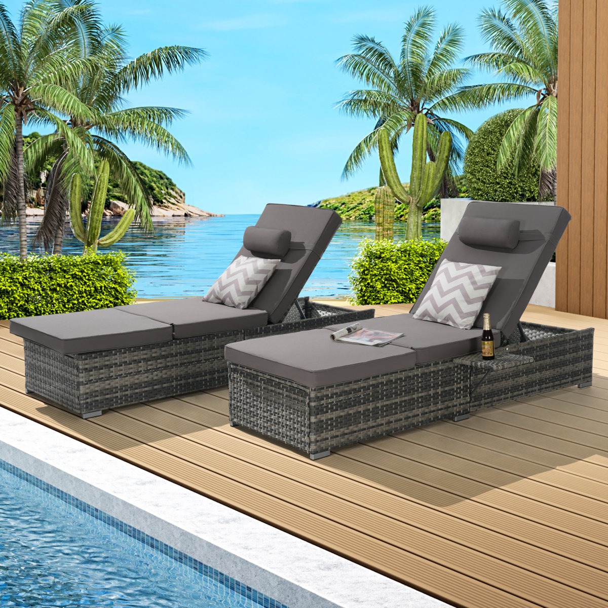 Latitude Run® Outdoor Chaise Lounge Chair Set Of 2 With Storage Patio ...