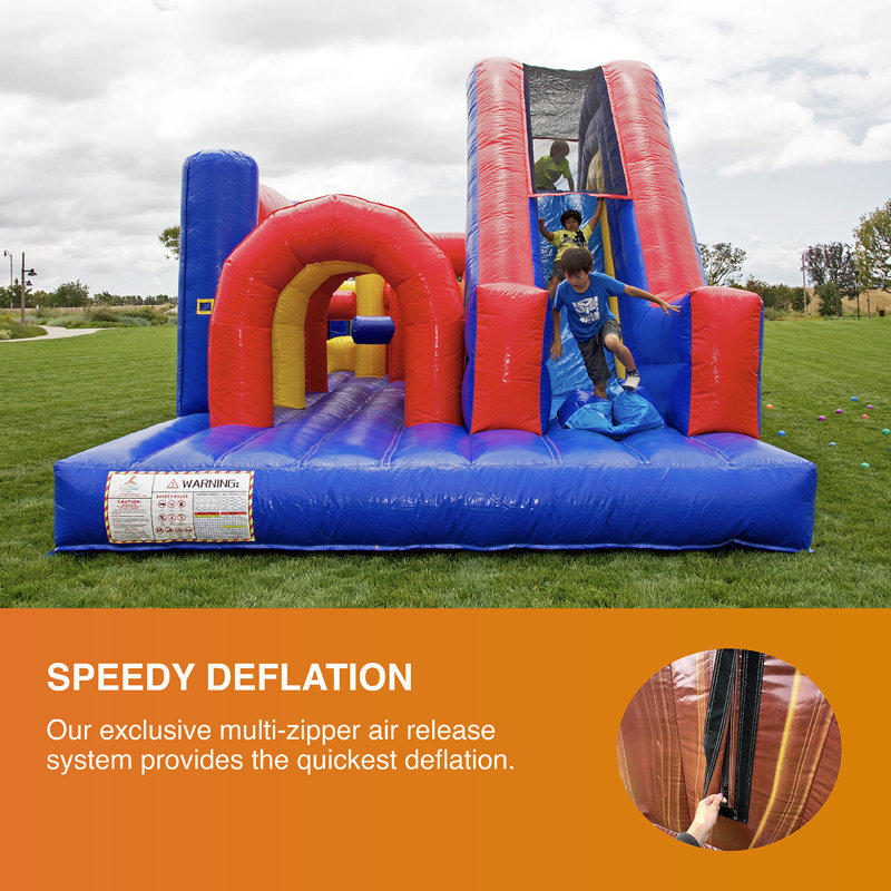 JumpOrange Rainbow Xtreme Obstacle Course Bounce House (with Slide and ...