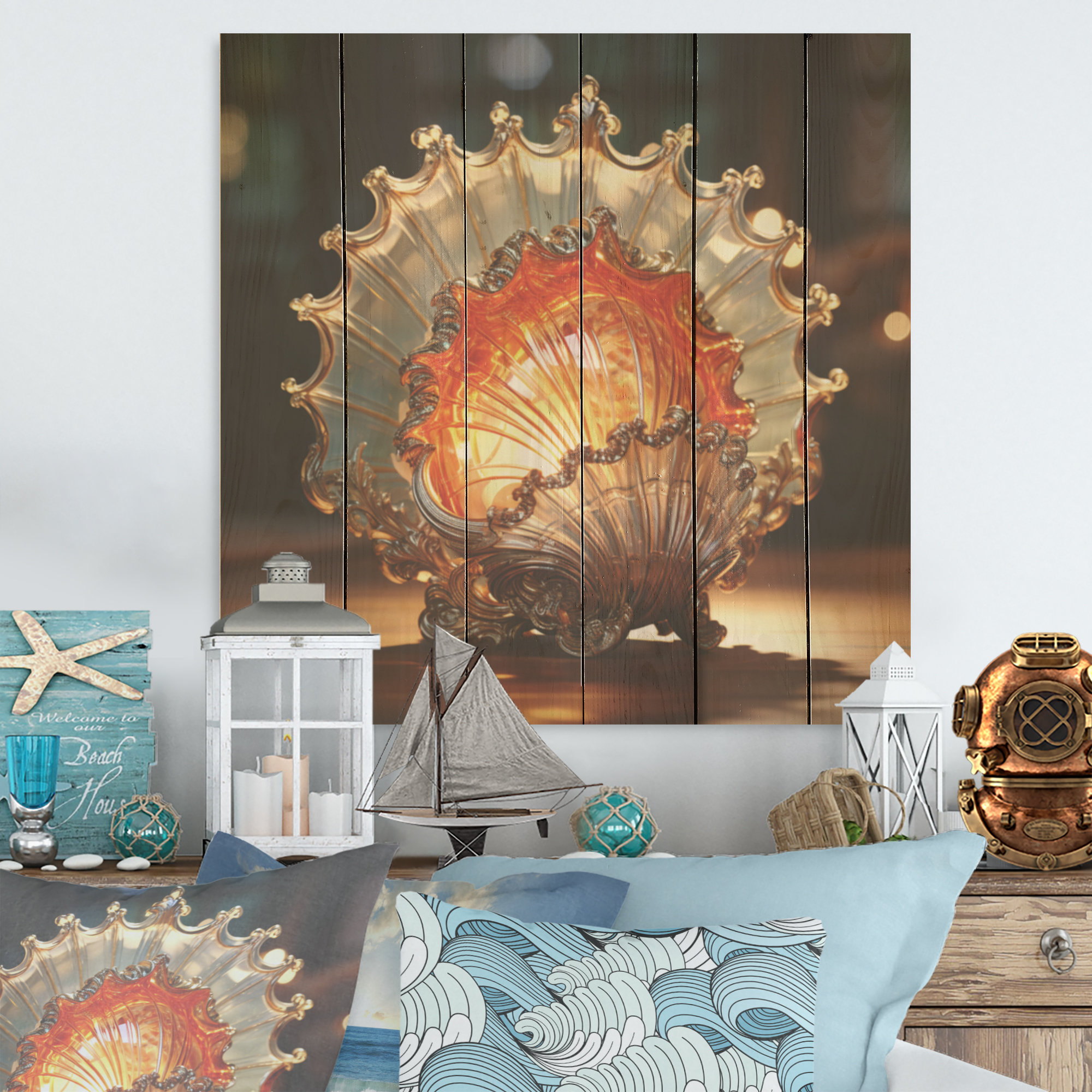 Highland Dunes Magical Golden Seashell Relics - Seashell Wood Art On ...