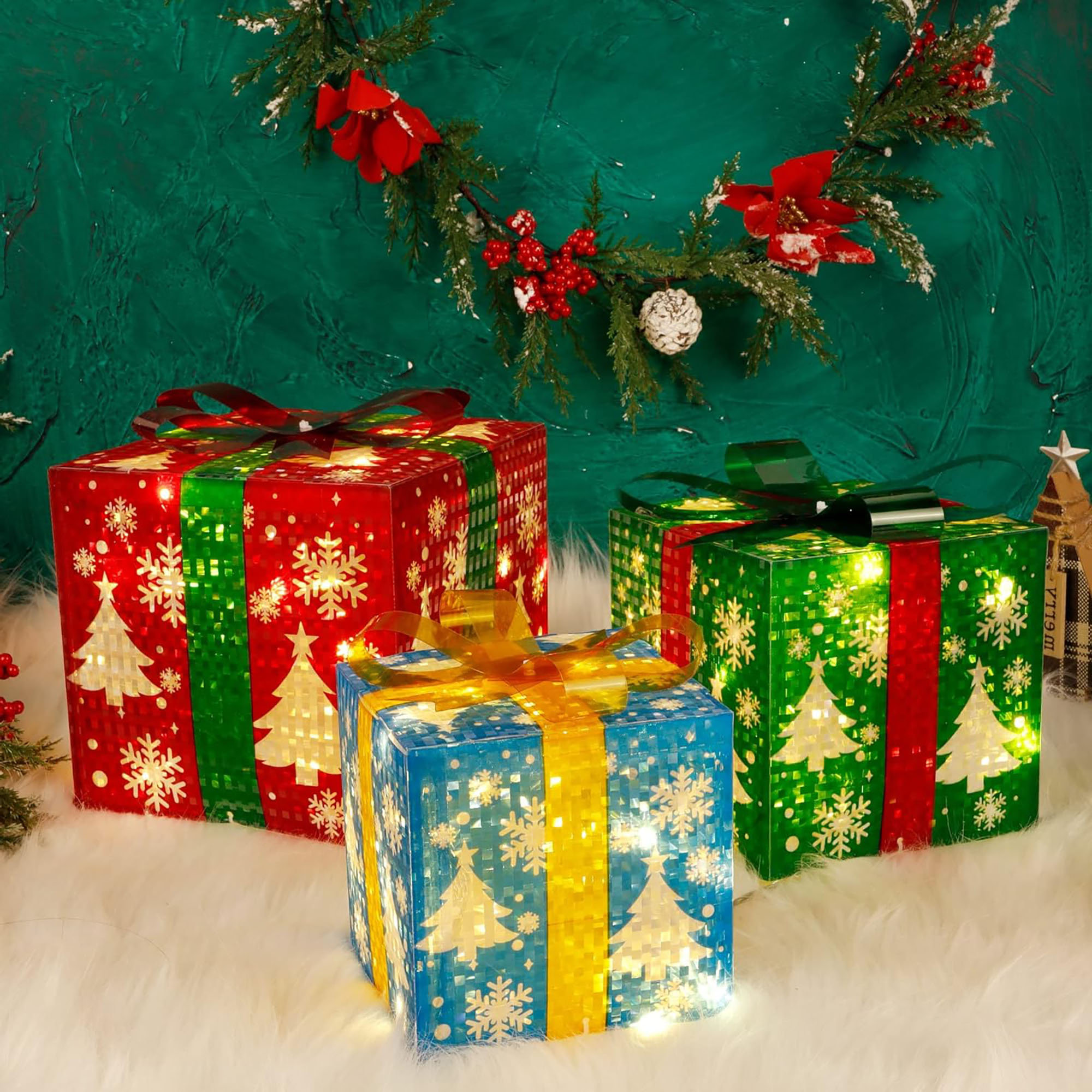 The Holiday Aisle® Set Of 3 Lighted Gift Boxes Christmas Decorations ...