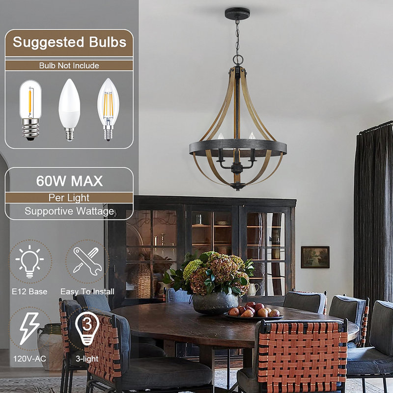 August Grove® Lystra 18" 3-Light Retro Industrial Style Distressed Oak ...