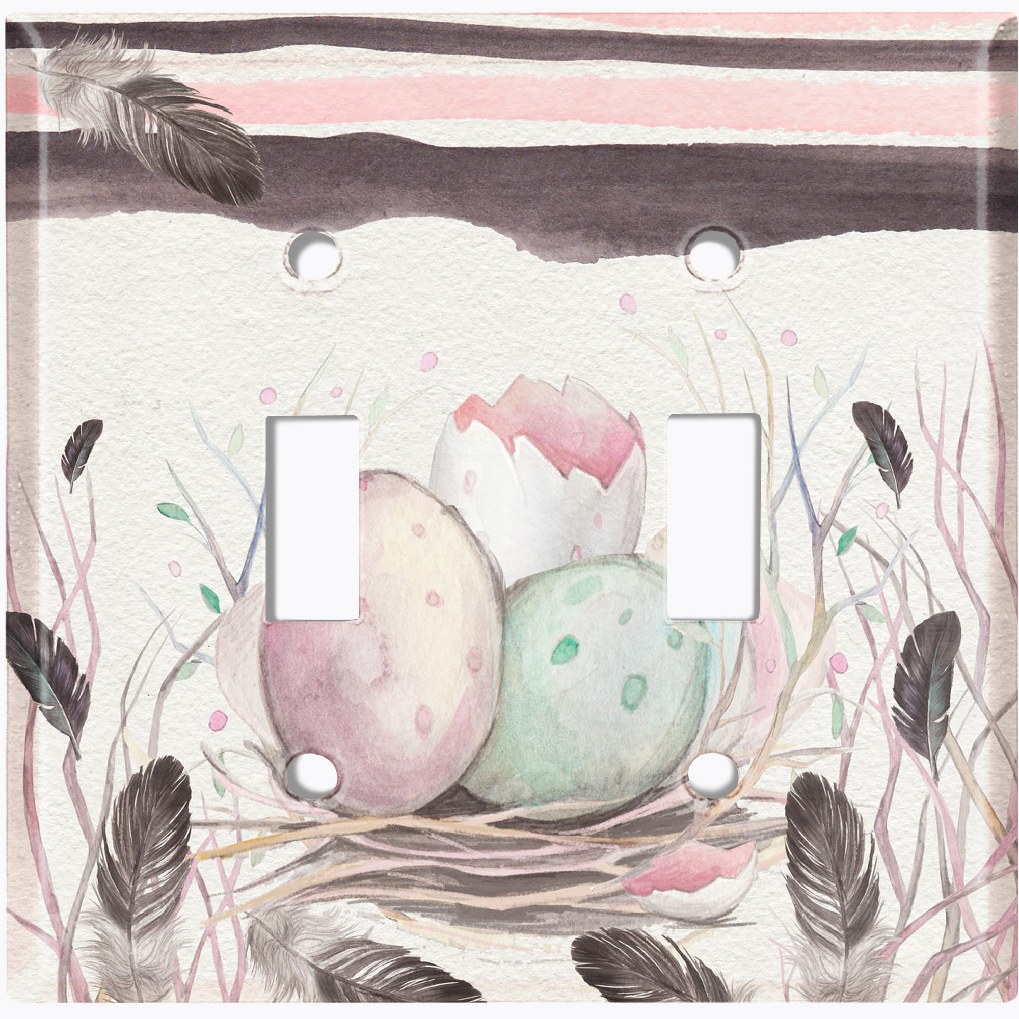 WorldAcc Bird Eggs Feathers Nest 2-Gang Toggle Light Switch Wall Plate ...