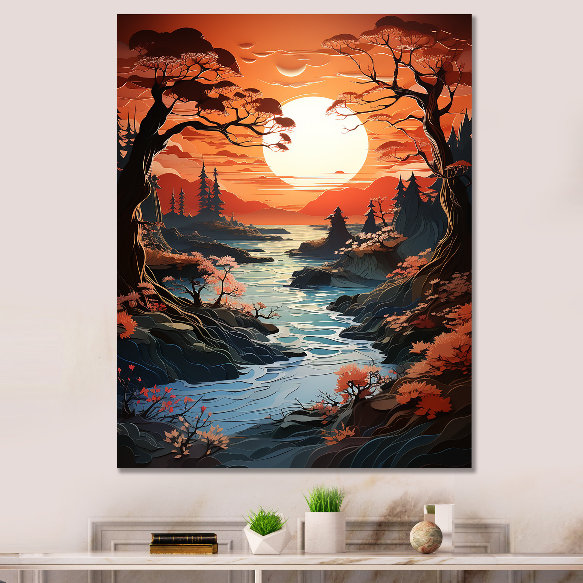 Millwood Pines Vanderhoff Orange Sunrise Capturing Serenity Papercut ...