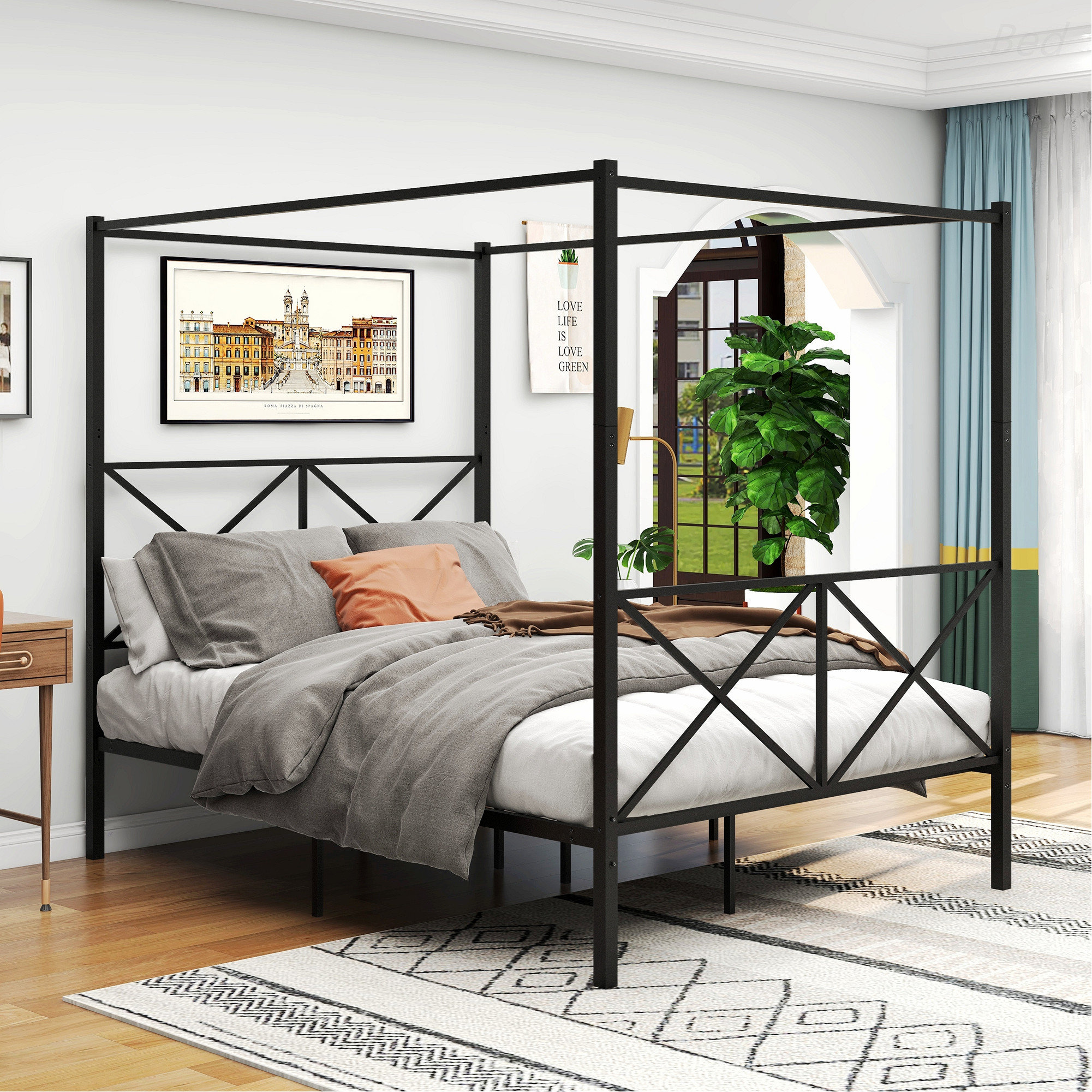 Gracie Oaks Makynlee Metal Canopy Bed | Wayfair