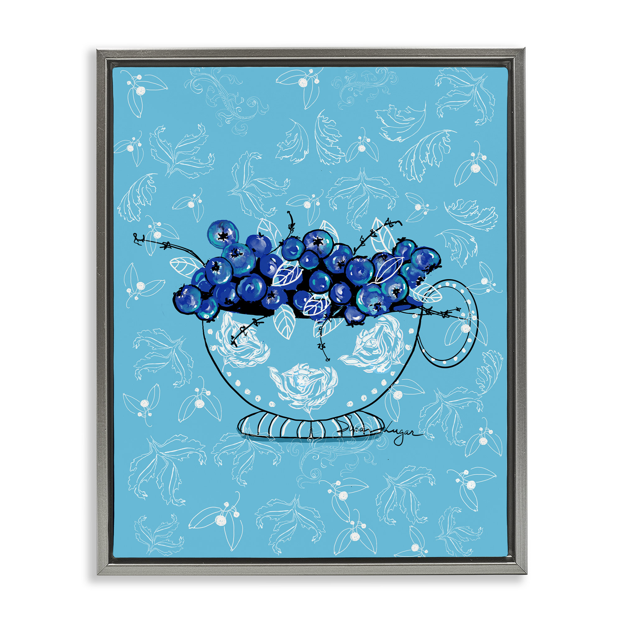 Dakota Fields Bright Blue Blueberries in Teacup Floating Frame, design ...