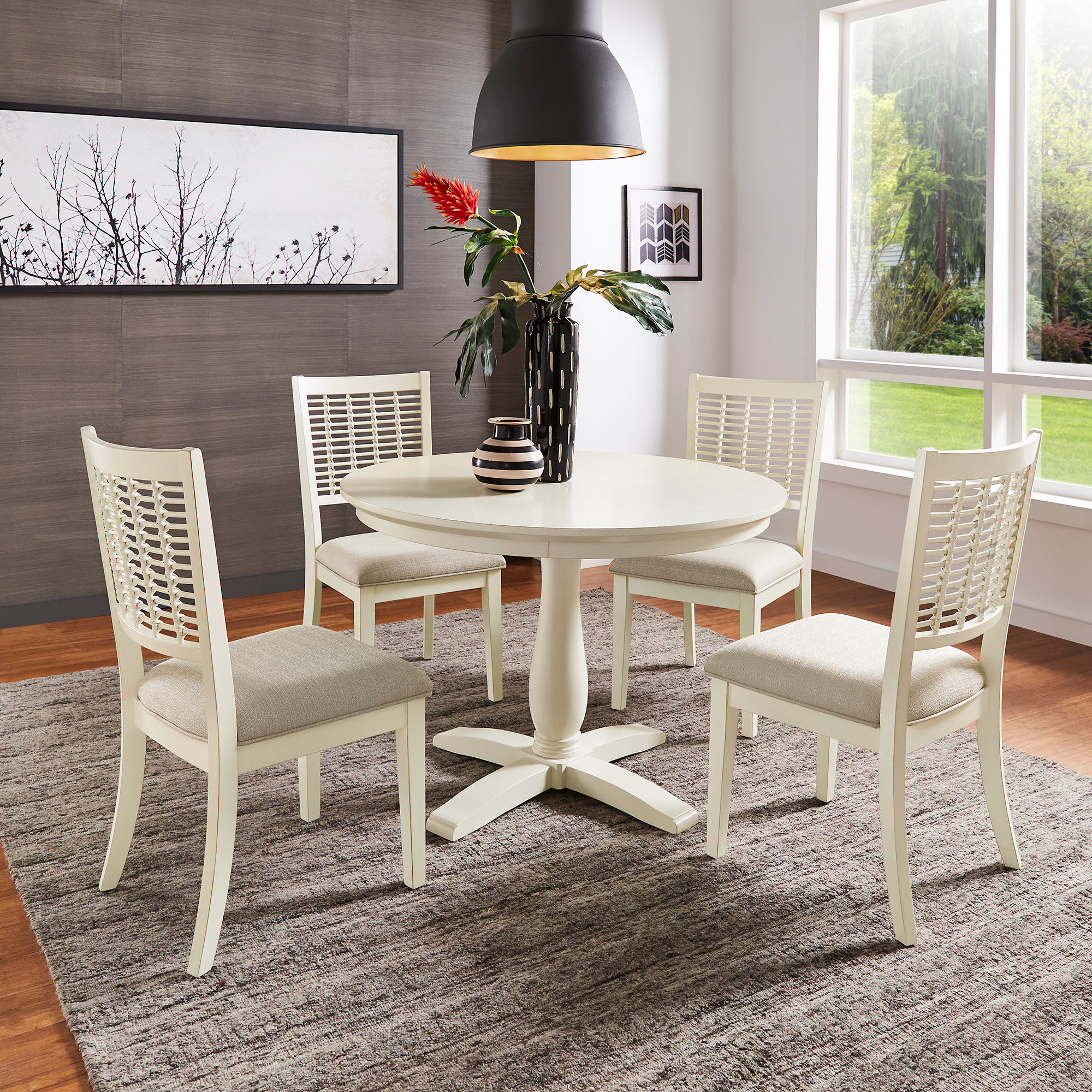 Winston Porter Scavorris 44" White Finish Rectangular Table With Wicker ...