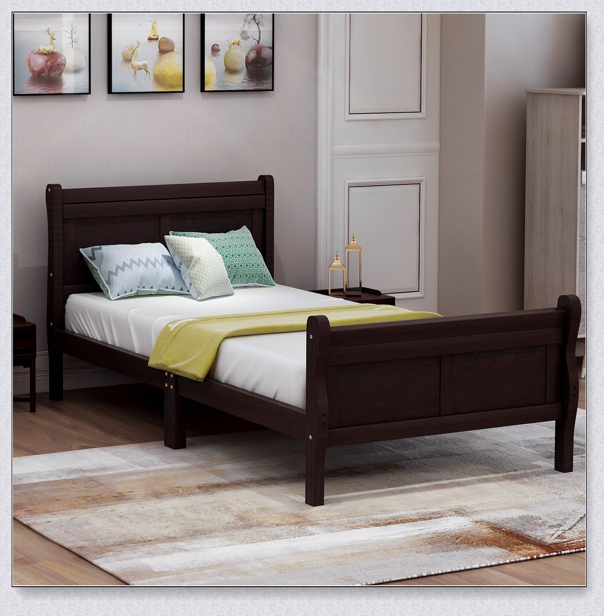 Charlton Home® Wood Platform Bed Twin Bed Frame Mattress Foundation ...