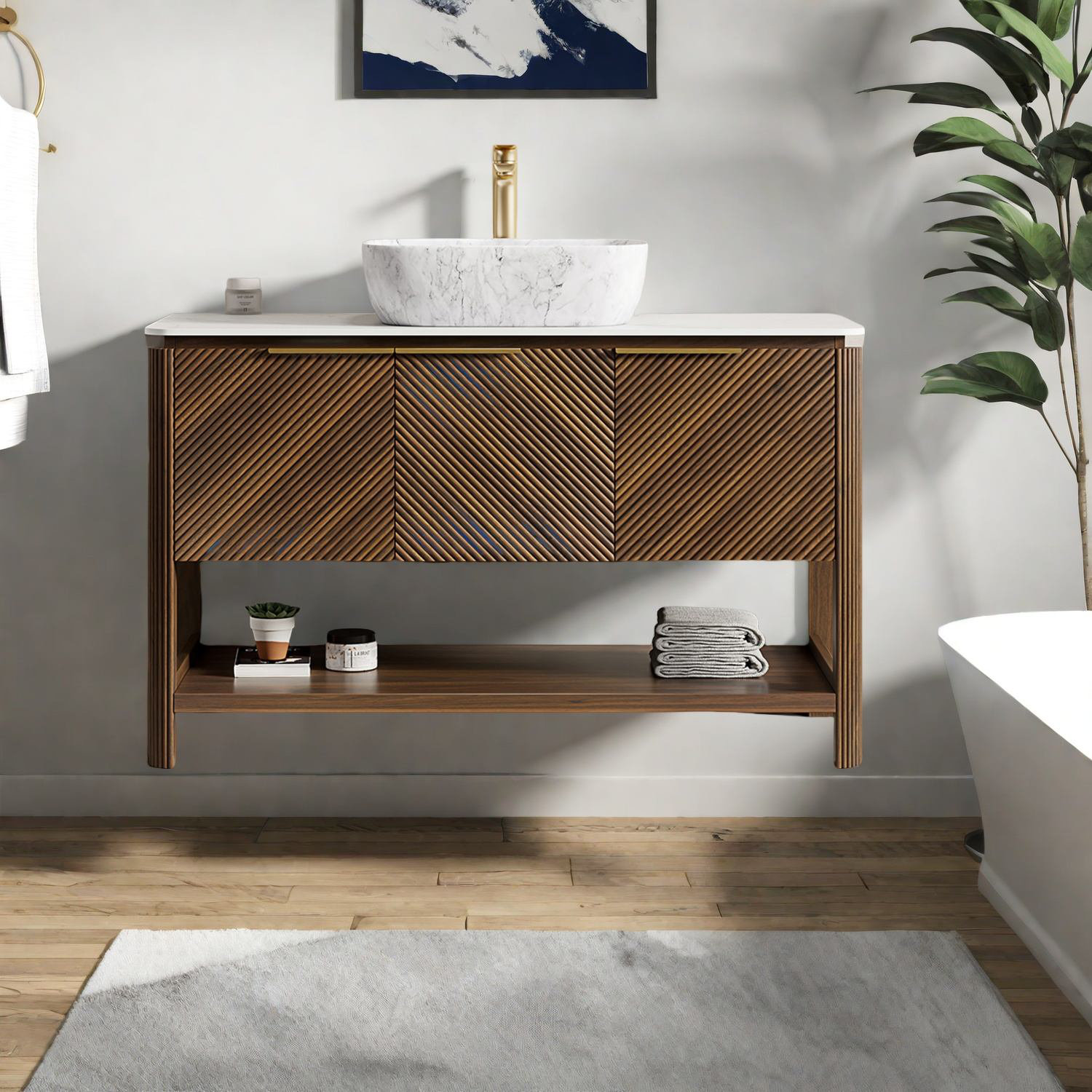 Wrought Studio™ Sophisticated Storage Vanity And Sink, 48" Wood & Stone ...