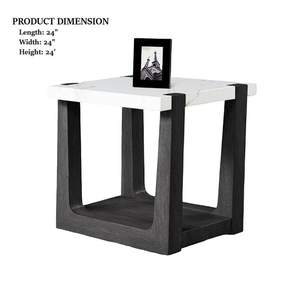 Latitude Run® 1Pc End Table Faux Marble Top Two Tone Design Black And ...