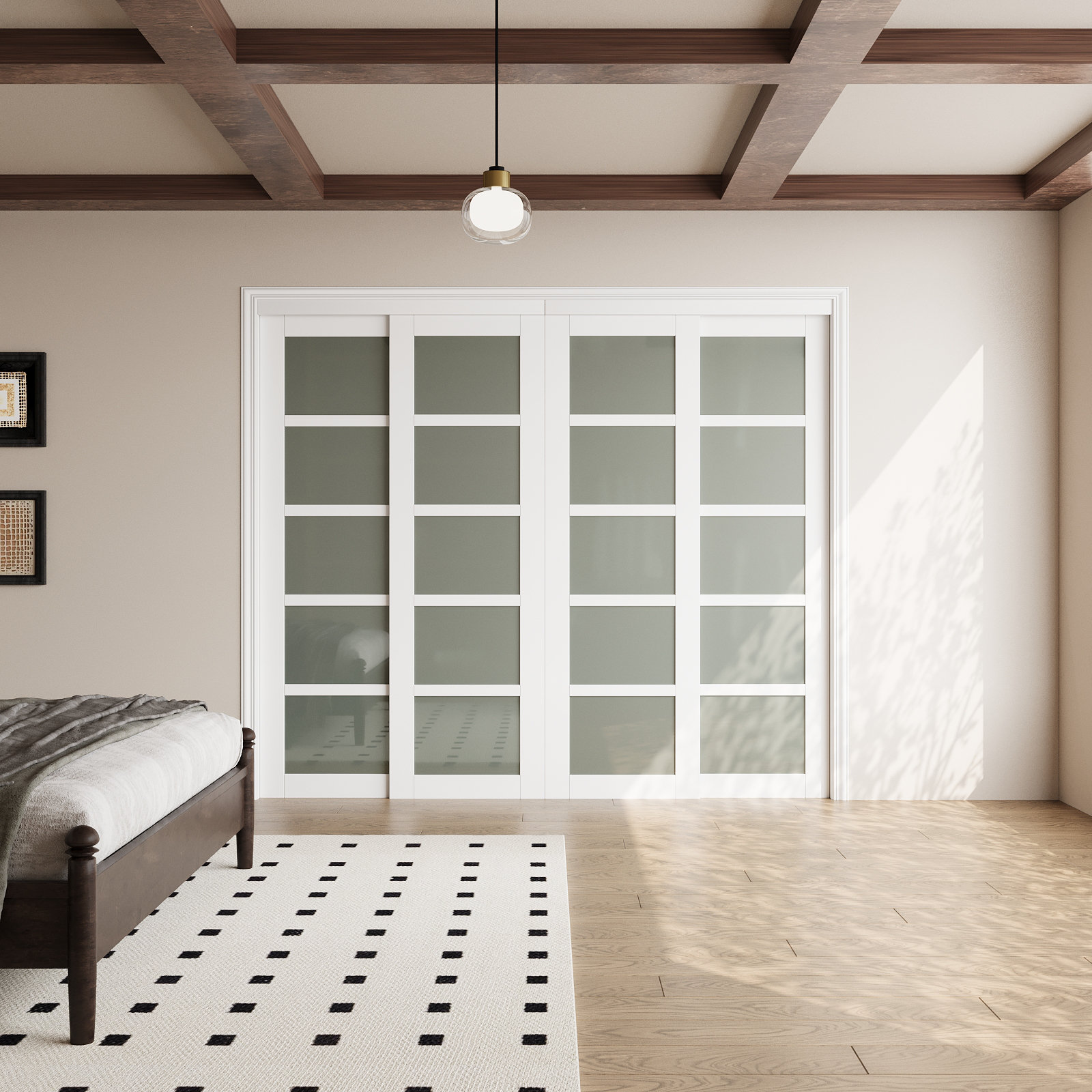 ARK DESIGN Double 5 Lite Glass 80'' Single Glass Pane Low-Gloss Sliding ...