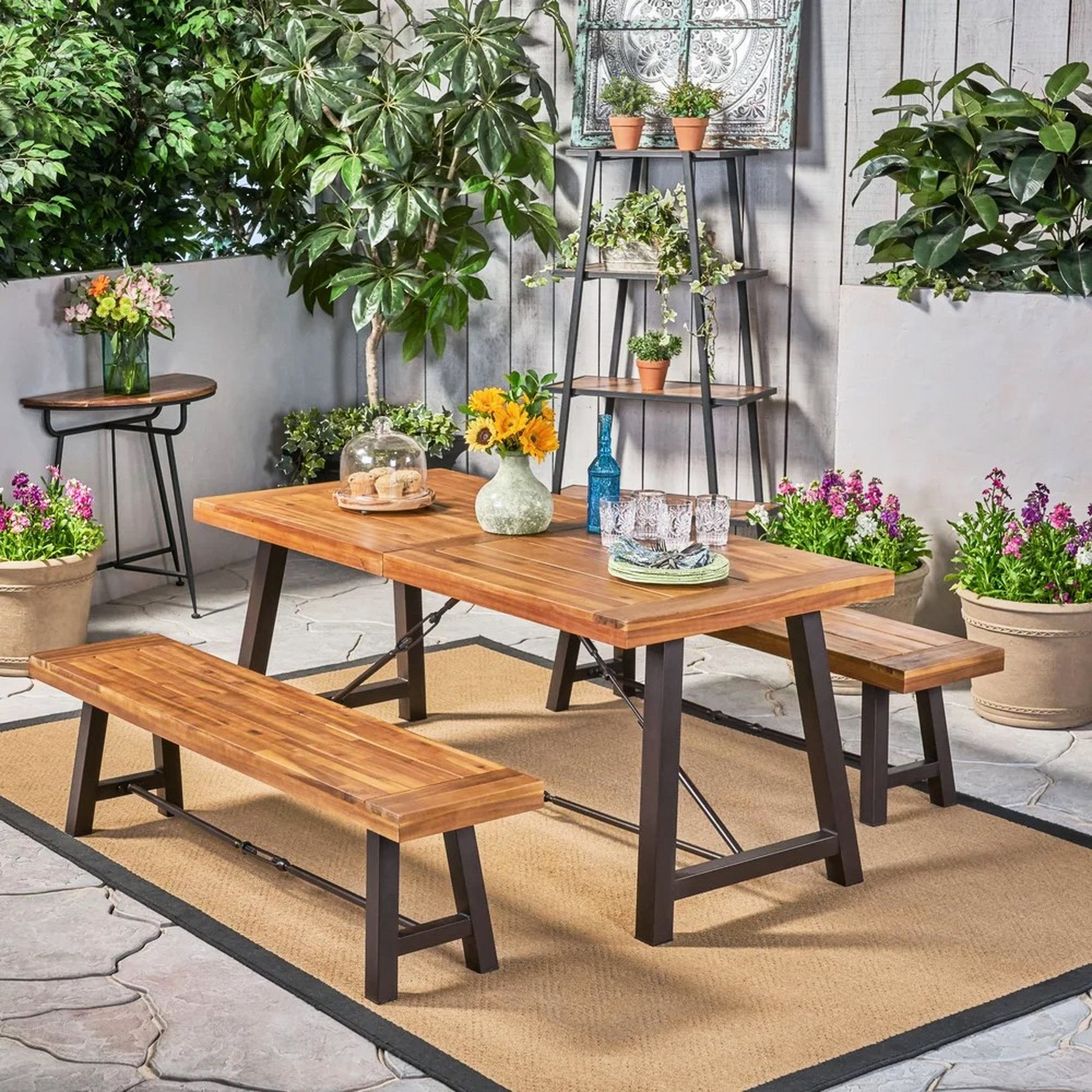 Latitude Run® Wood Outdoor Table And Bench - Strong Support Picnic ...