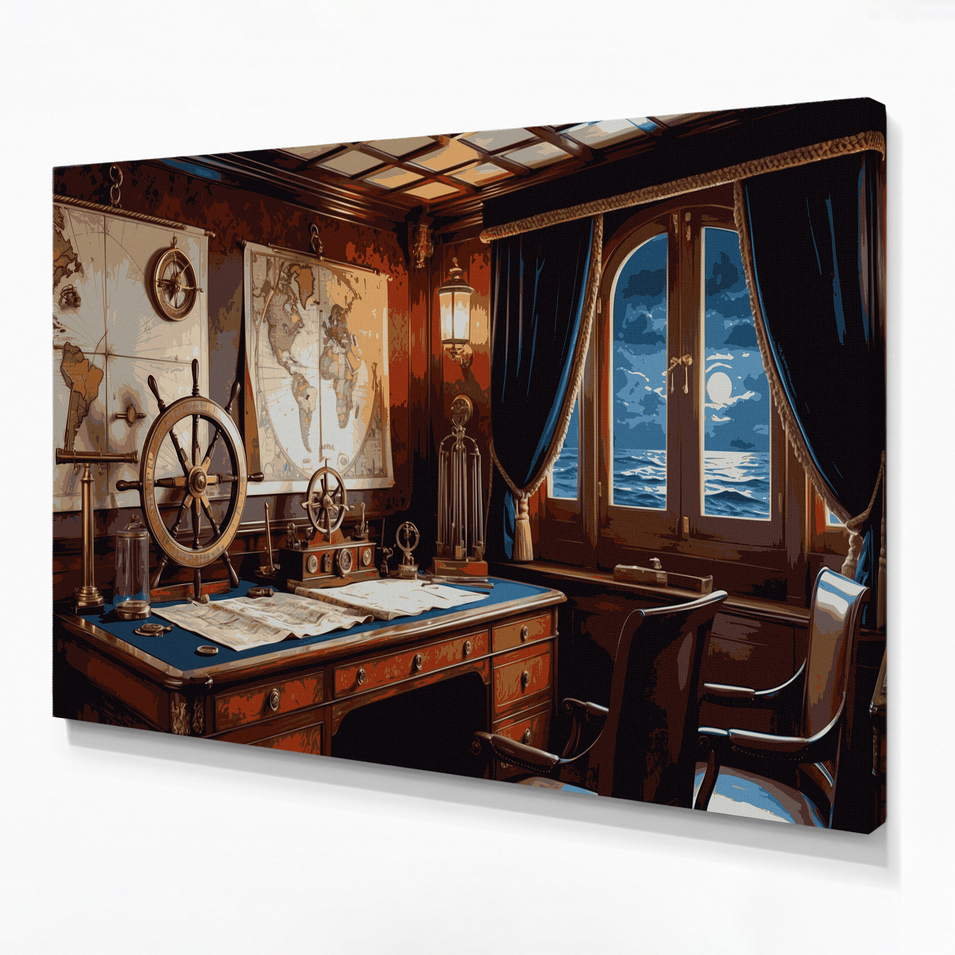 Breakwater Bay Coastal Captains Quarters Elite Black Canvas Wall Art ...