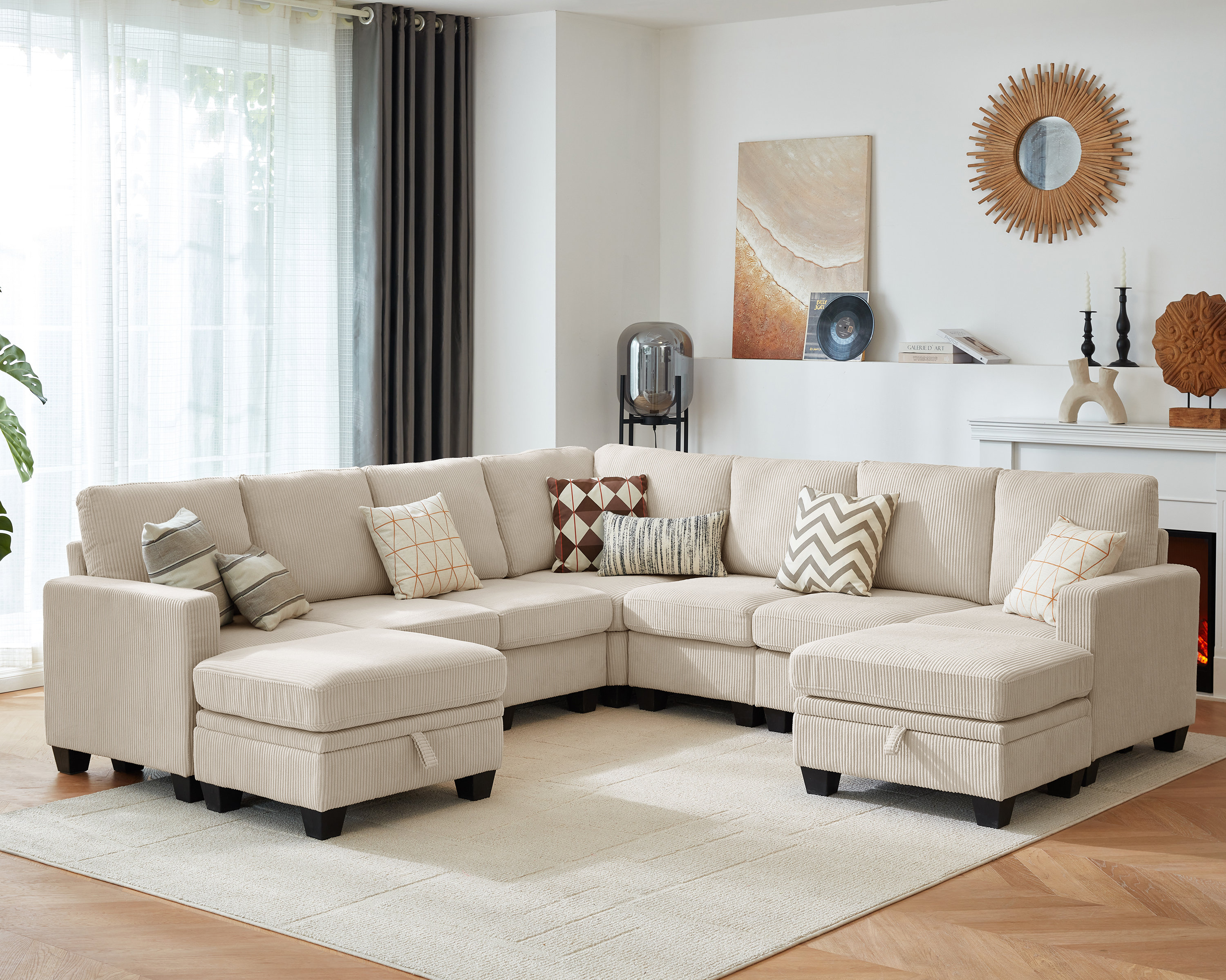Latitude Run® Modular Sectional Couch| Corduroy L Shaped Sleeper Sofa ...