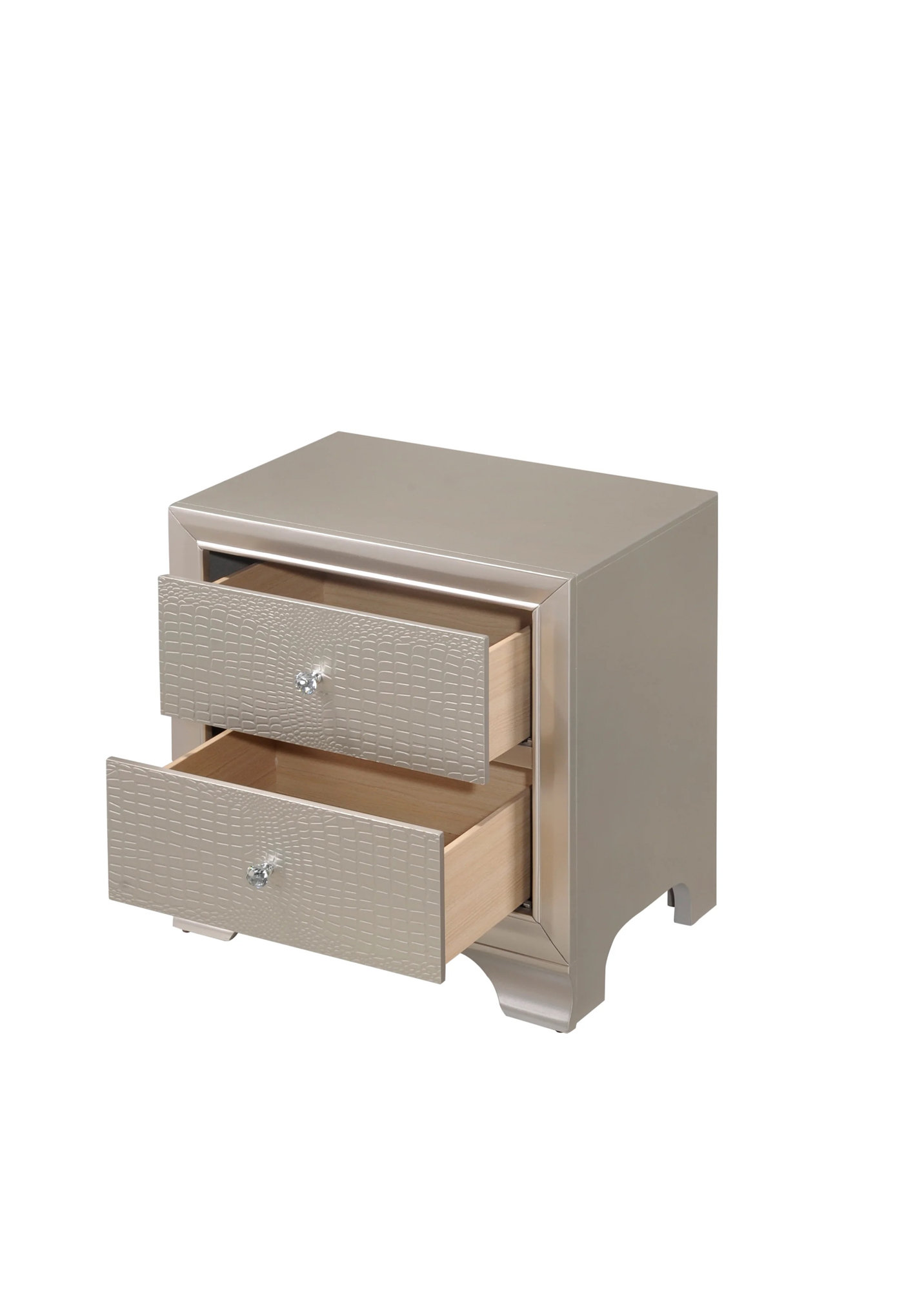 Mercer41 1Pc Modern Glam Style Two Drawer Nightstand Embossed Crocodile ...