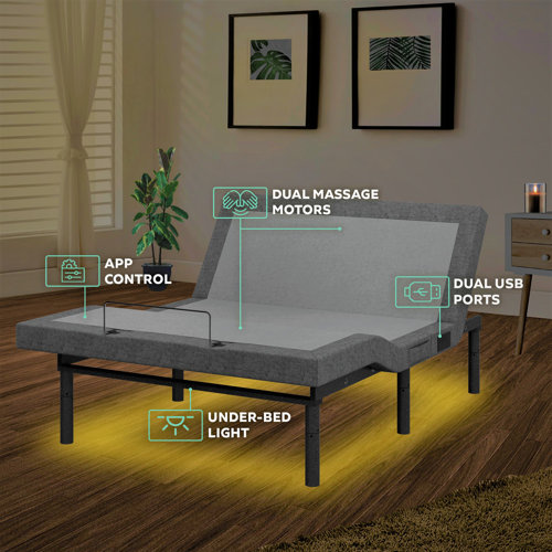 Alwyn Home Luzon Adjustable Inclining Bed Frame with Dual Massage Smart ...