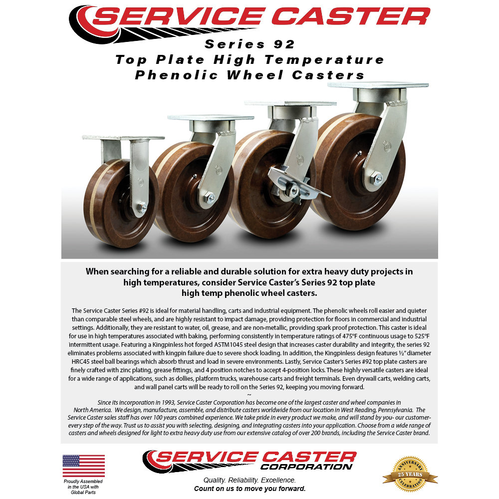 Service Caster Extra Heavy Duty High Temp Phenolic Wheel Swivel Caster ...