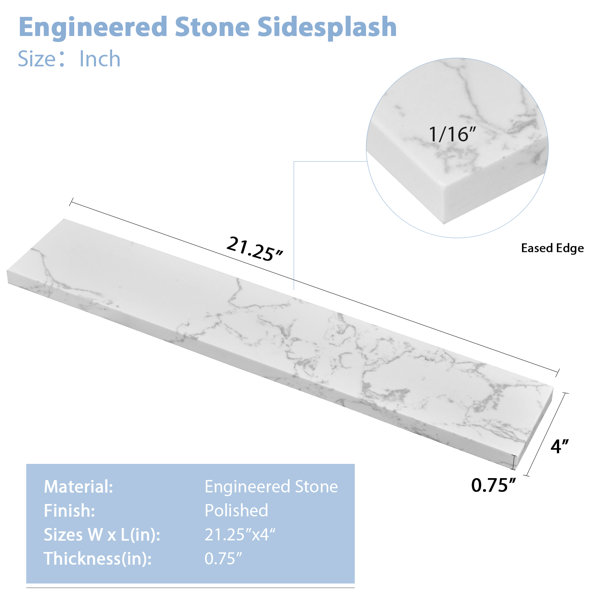 Enyibath 21 In. W X 4 In. H Engineered Stone Sidesplash For Bathroom ...