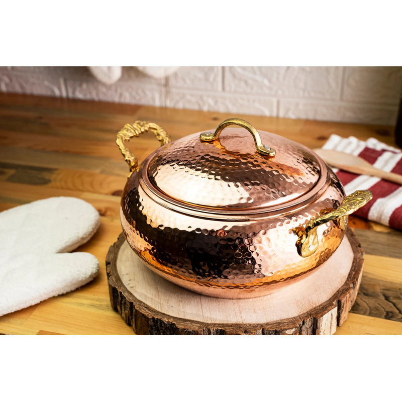 ALFIQ Solid Copper Cooking Pot With Lid | Brass Handle 100% Copper ...