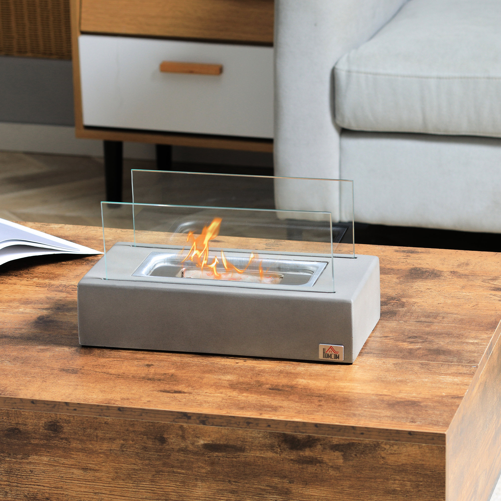 Latitude Run® Tabletop Concrete Fireplace, 13", Stainless Steel Lid, 0. ...