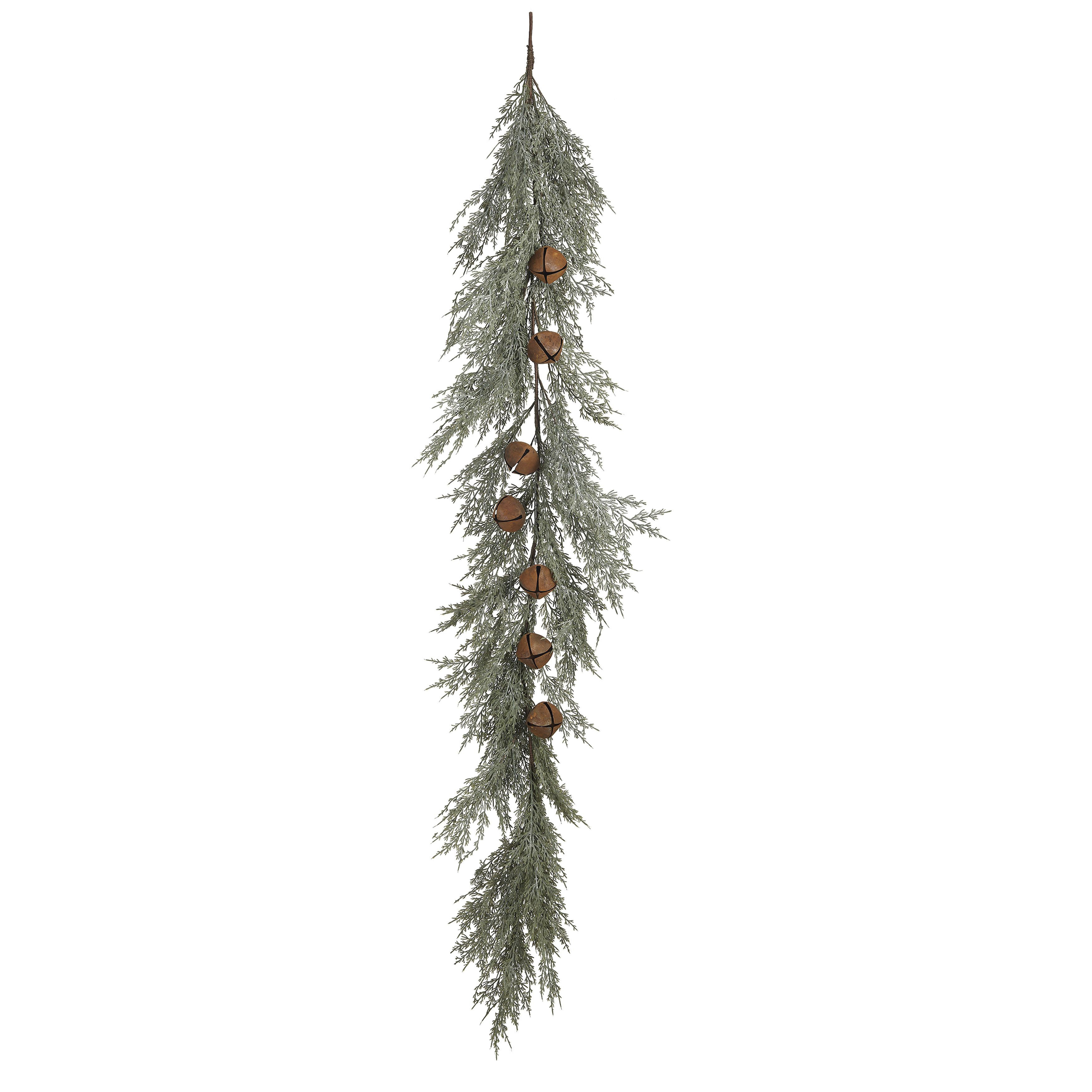 Creative Co-Op Faux Cedar Garland With Rust Finish Metal Bells | Wayfair
