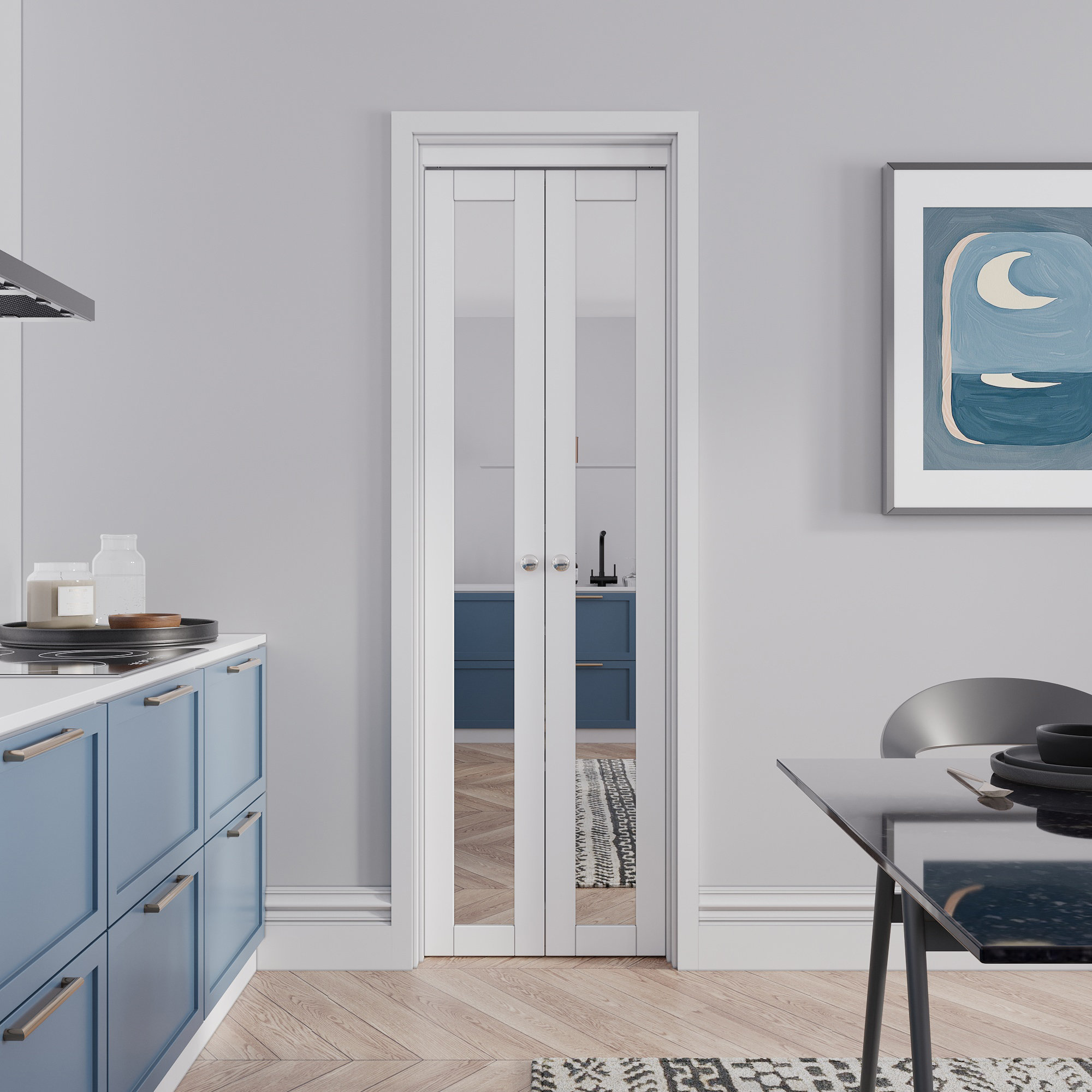 HOZONE Pivot-French or Bi-fold Mirrored Door Solid Manufactured Wood ...