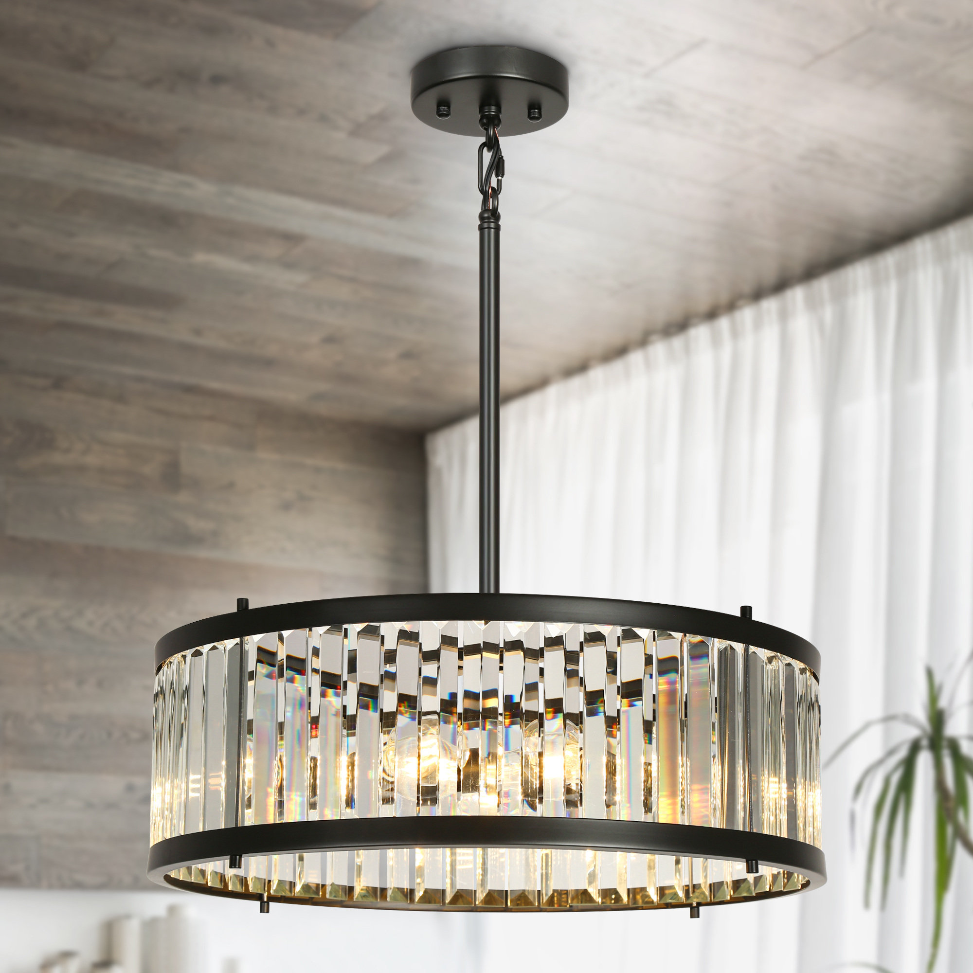 Mercer41 Maymie 6 - Light Dimmable Black Crystal Drum 23.6'' Chandelier ...