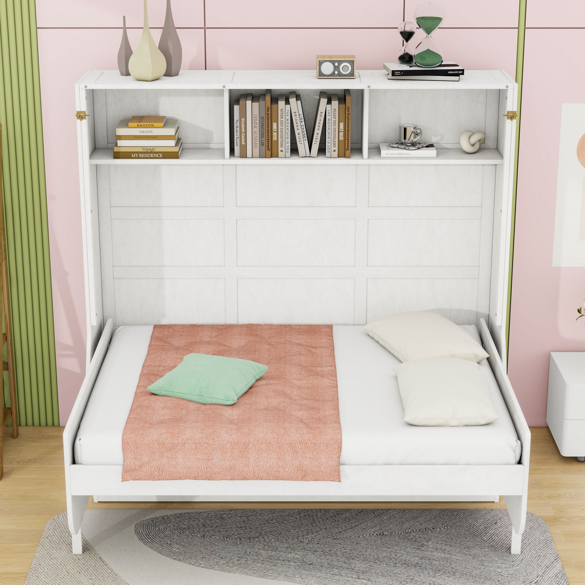 Latitude Run® Full Size Wooden Murphy Bed with Multi-Functional Desk ...