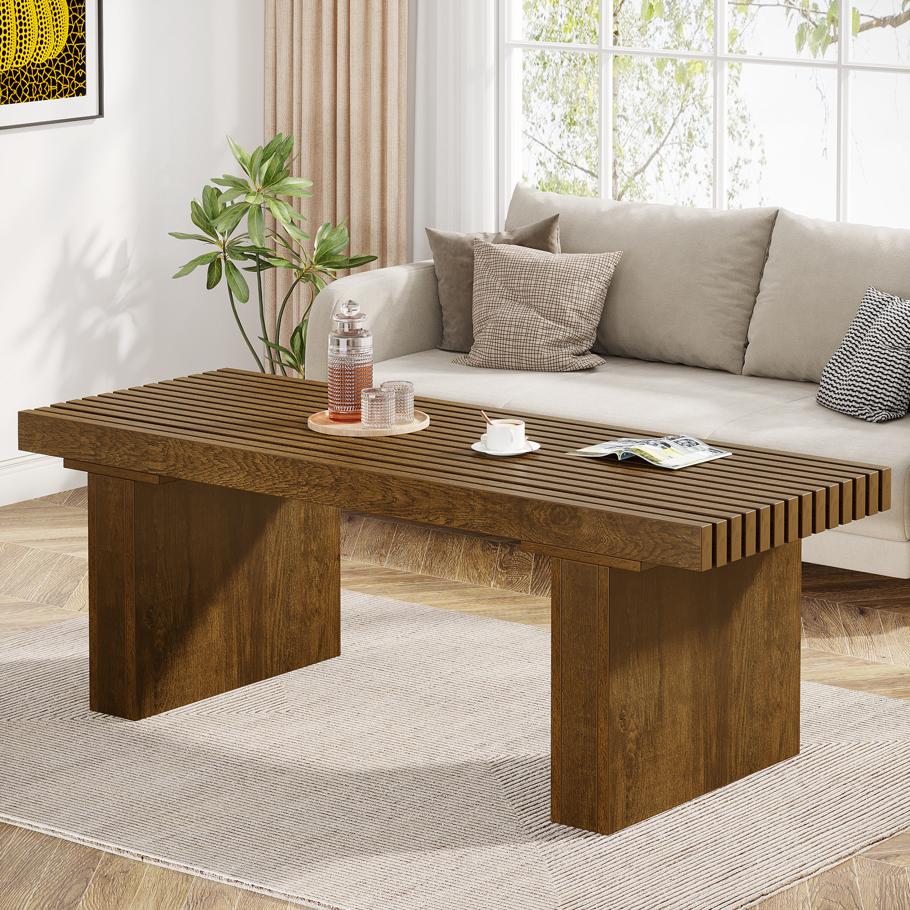 Latitude Run® 47.24'' Rectangle Coffee Table, Wood Modern Coffee Table ...