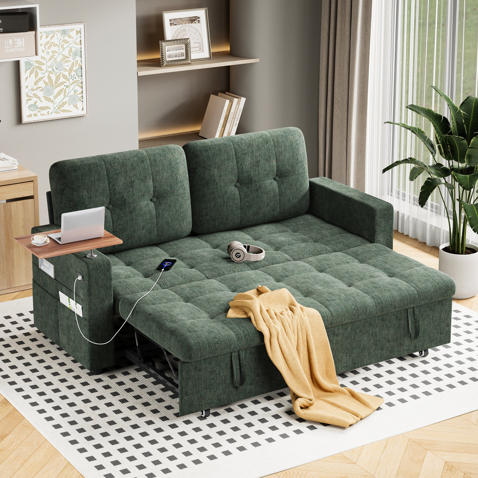 17 Stories 2 Seater Sofa Bed, 3-In-1 Convertible Fabric Pull Out ...